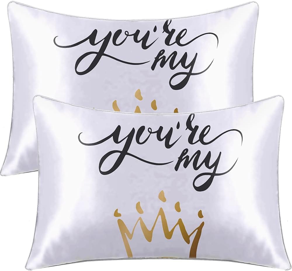 Satin Crown Pillowcase, 2 Pack Silky Quote Pillow Cases For Him And Her ...
