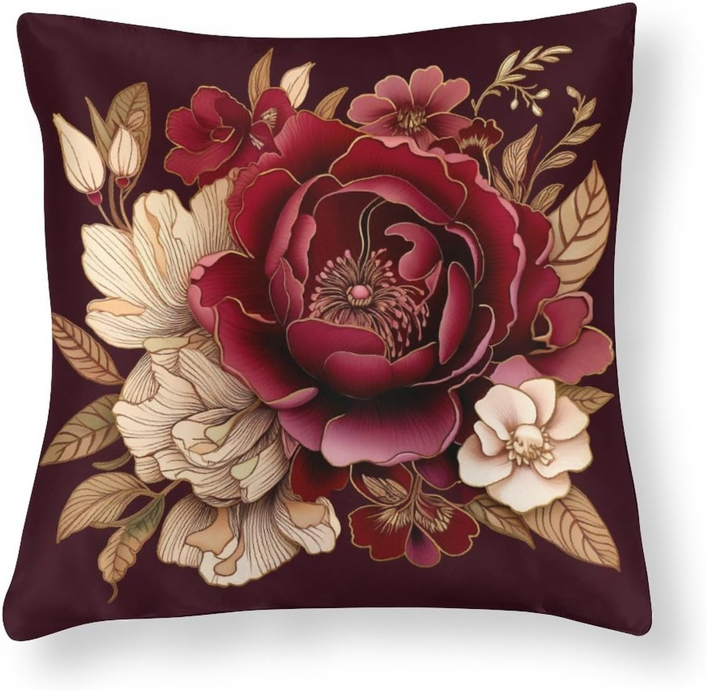Satin Cushion Covers Elegant Burgundy Floral Decorative Soft And ...