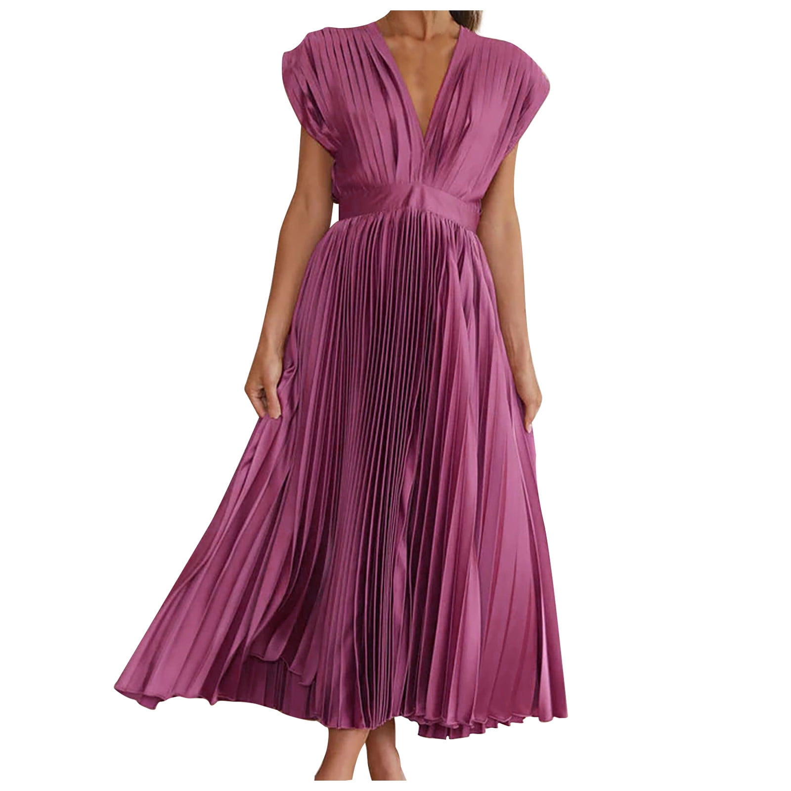 Satin Dresses for Women V Neck Tank Dress Ruched Ruffle Tie Backless ...