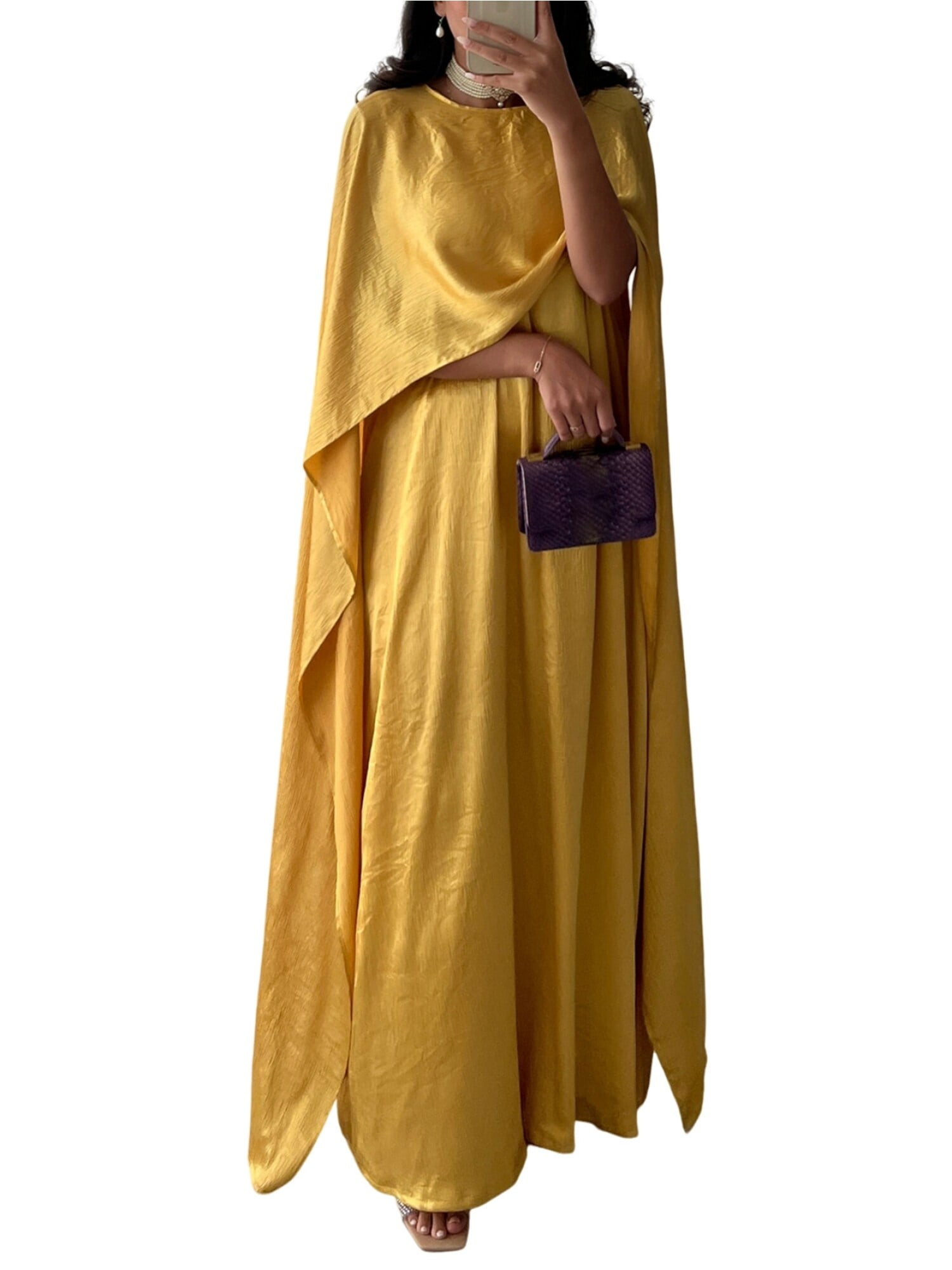 Satin Evening Gown Dress for Women Silky Muslim Dress Loose Fit Maxi ...