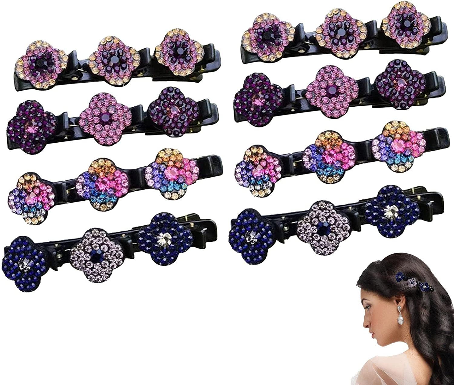 Satin Fabric Hair Bands 4/8Pcs Three Flower Side Hair Clip Hair ...