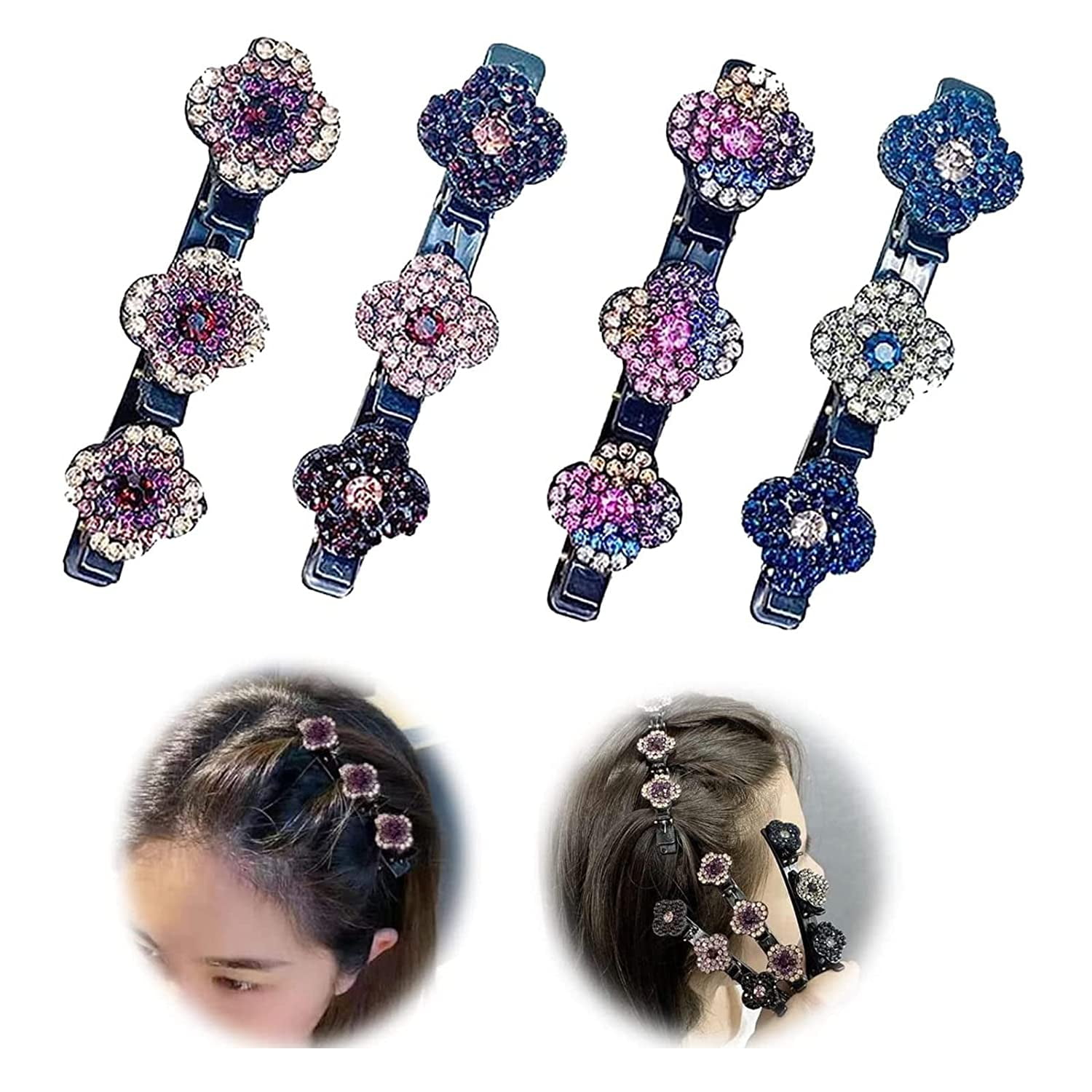 Satin Fabric Hair Bands, Sparkling Crystal Stone Braided Hair Clips ...