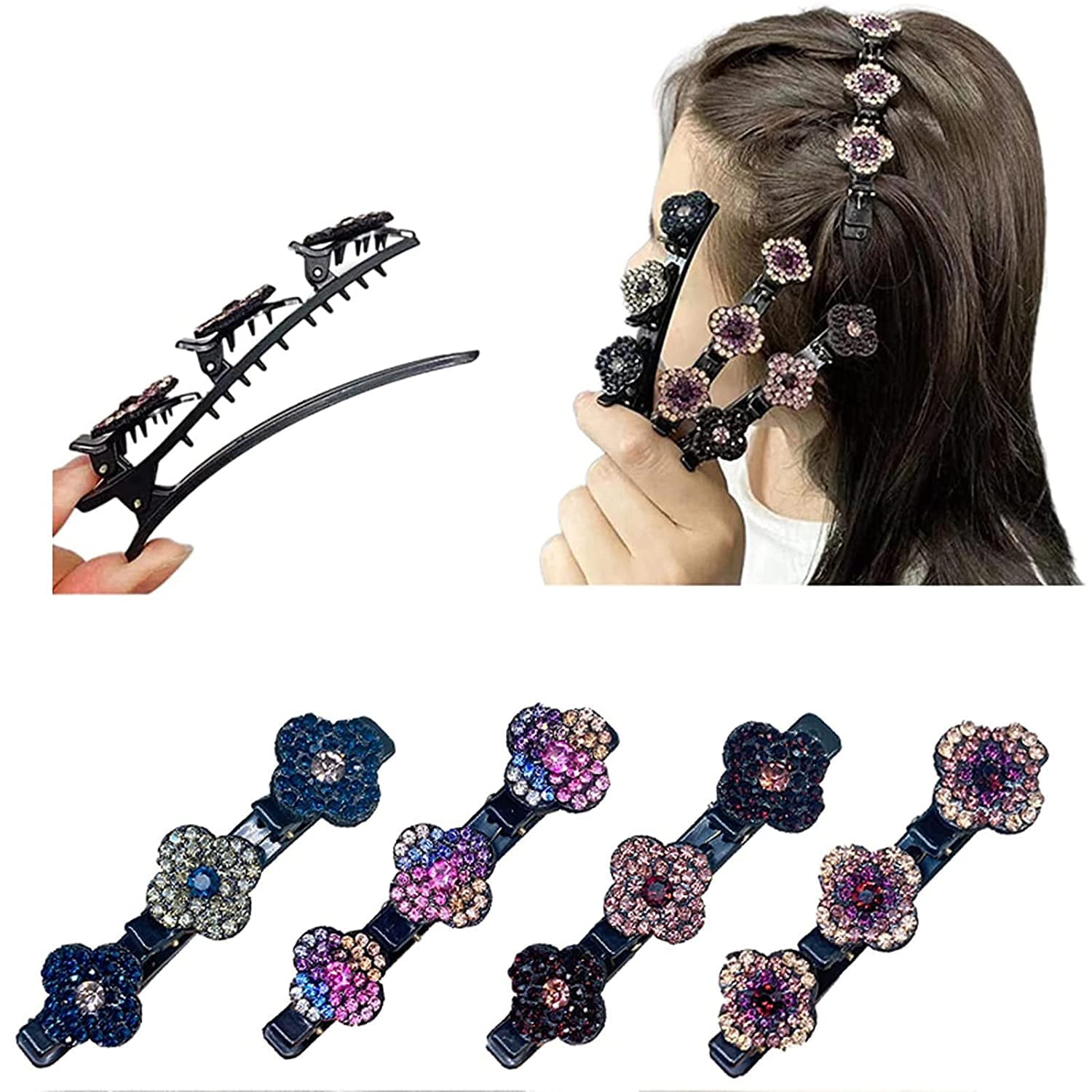 Satin Fabric Hair Bands，Sparkling Crystal Stone Braided Hair Clips ...