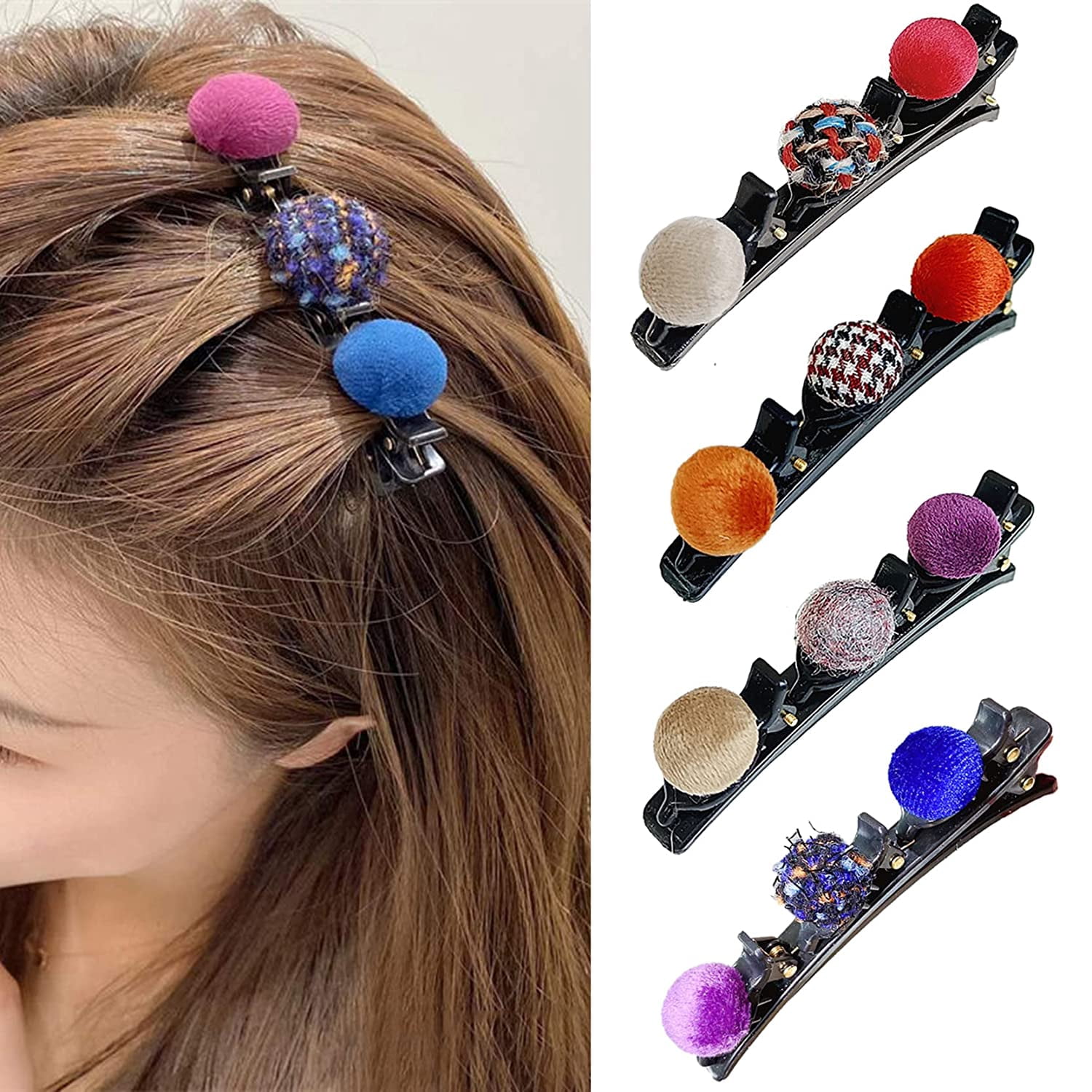Satin Fabric Hair Bands with Clips Braided Side Hair Clip For Styling ...