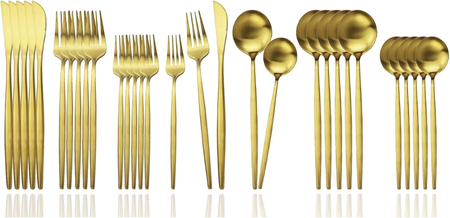 Satin Finish Stainless Steel Flatware Set, 30-Piece Cutlery Set with ...