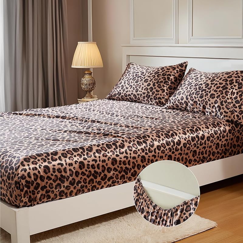 Satin Fitted Sheet Full Size, Silky Bottom Sheet with Elastic Corner ...