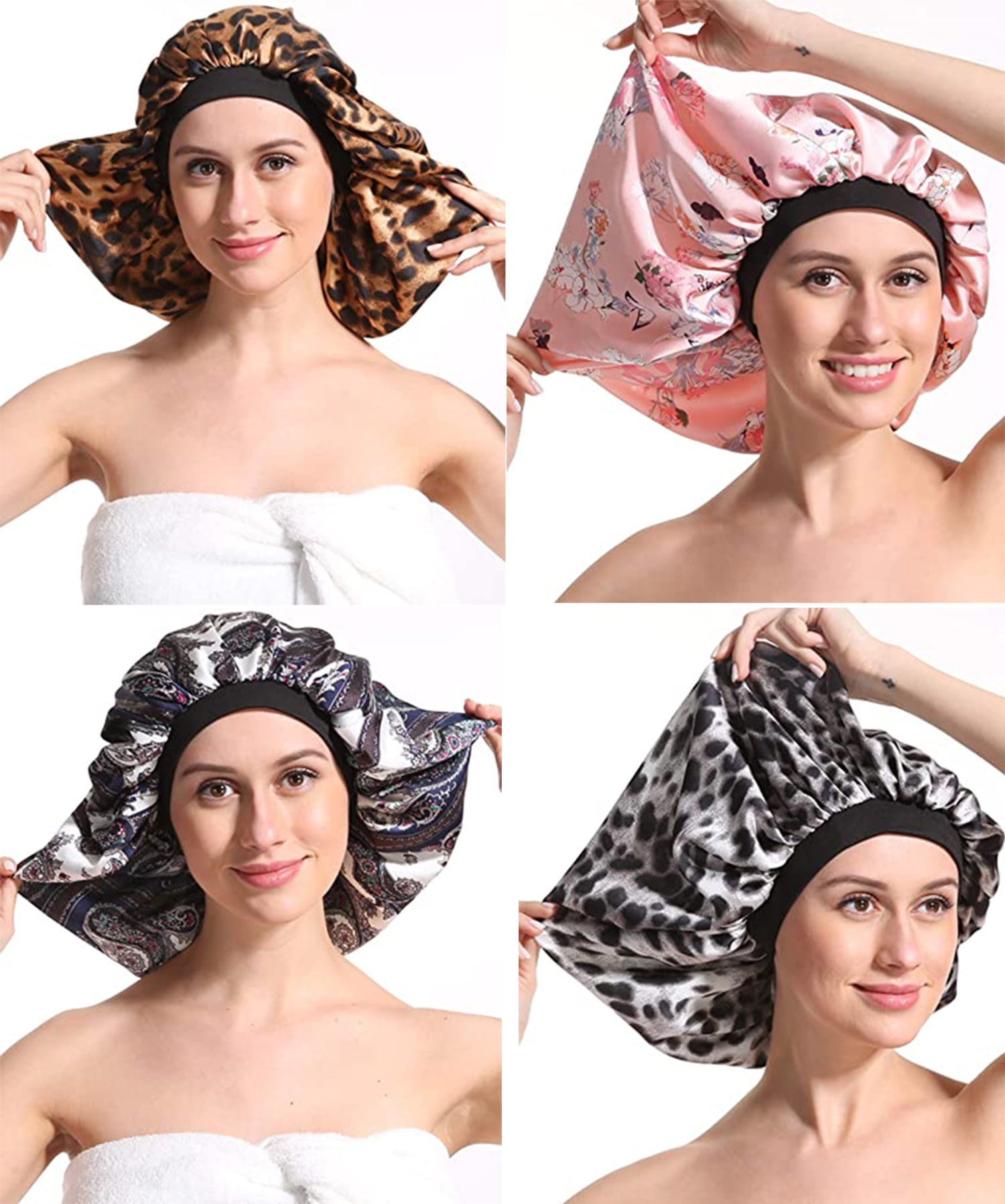 Satin Hair Bonnet with Silk Lined Hair Night Sleep Cap , Hair Wrap Hair ...