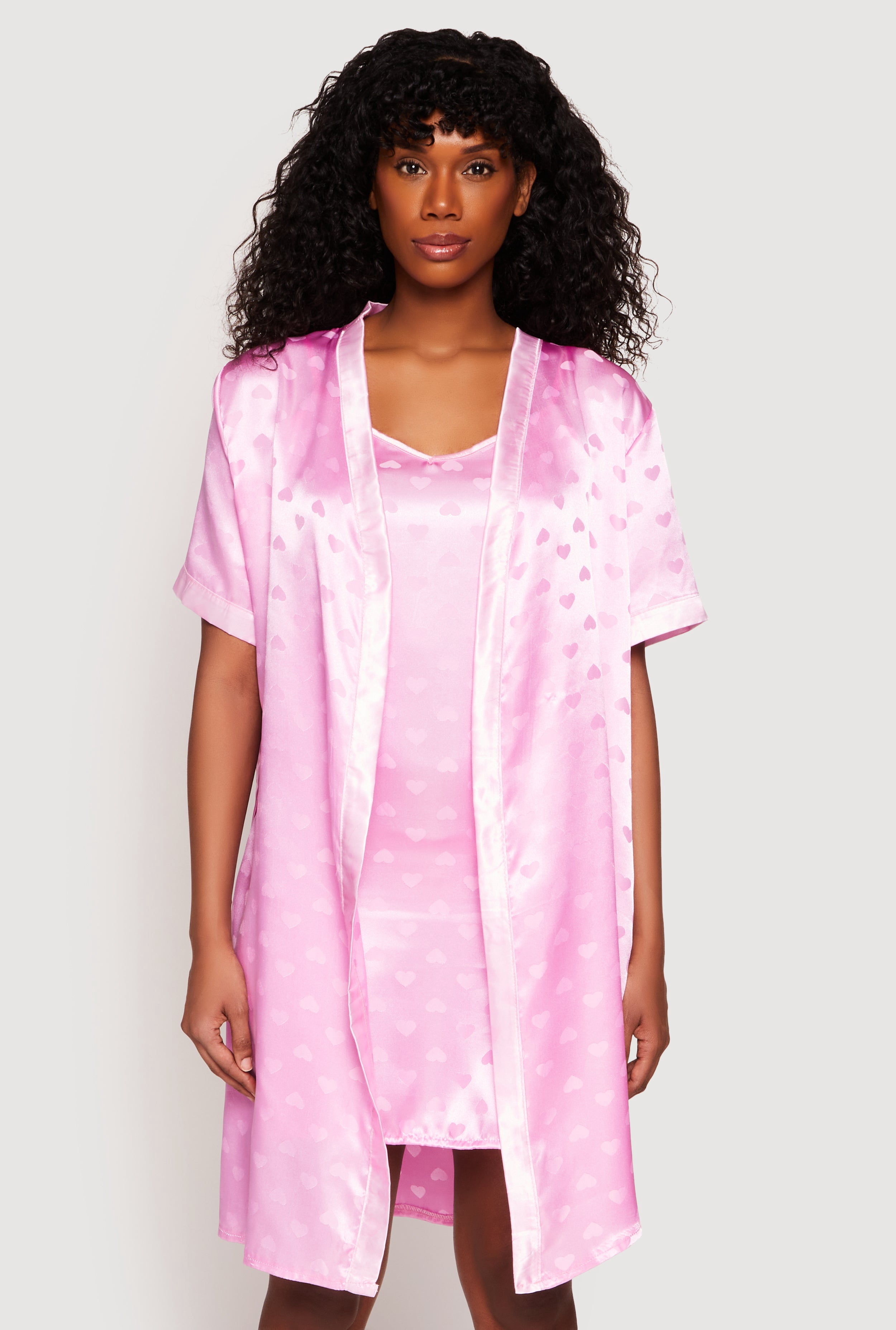 Womens Satin Heart Print Cami Nightgown with Robe - Walmart.com