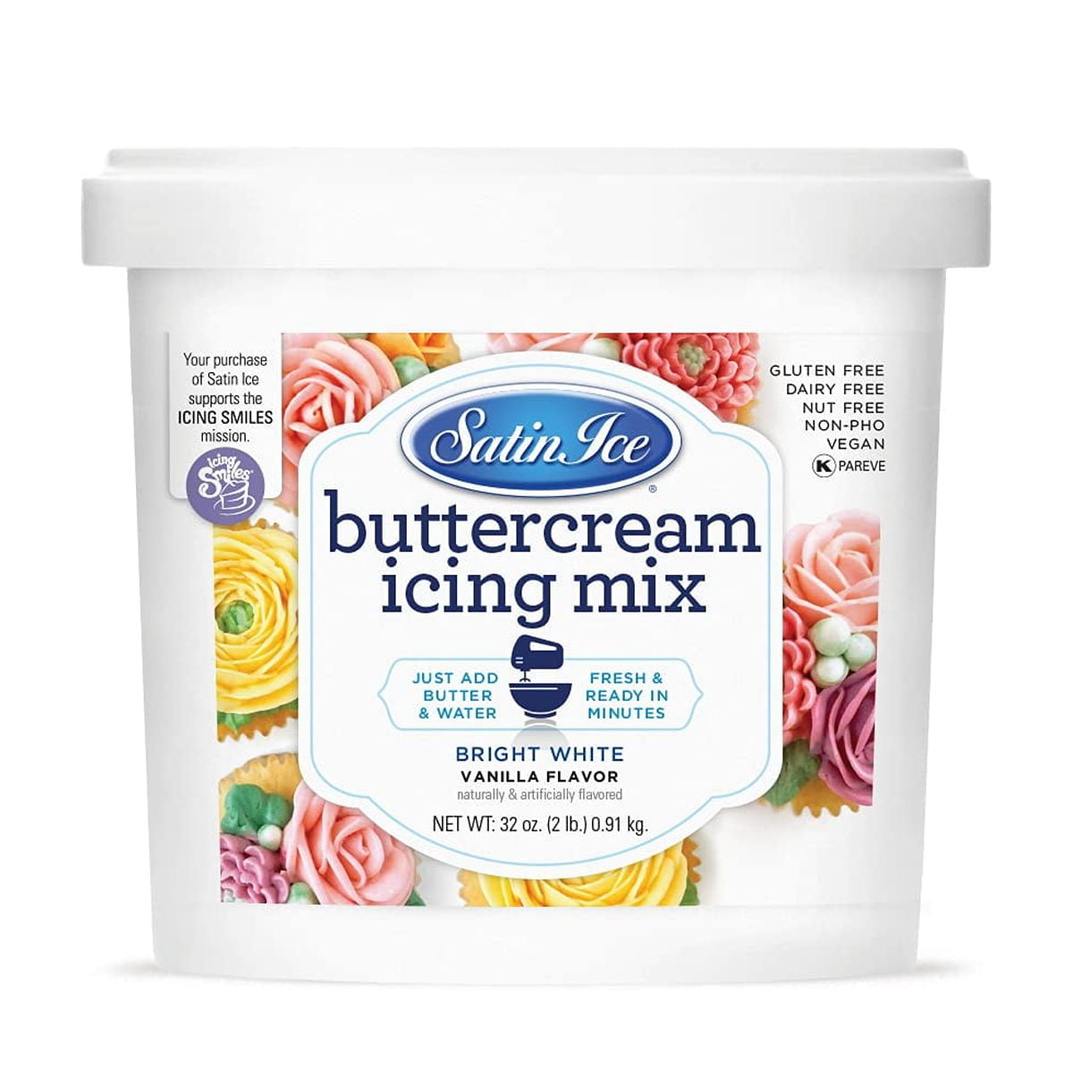 Satin Ice Bright White Buttercream Icing Mix, 2 Pounds, Vanilla ...