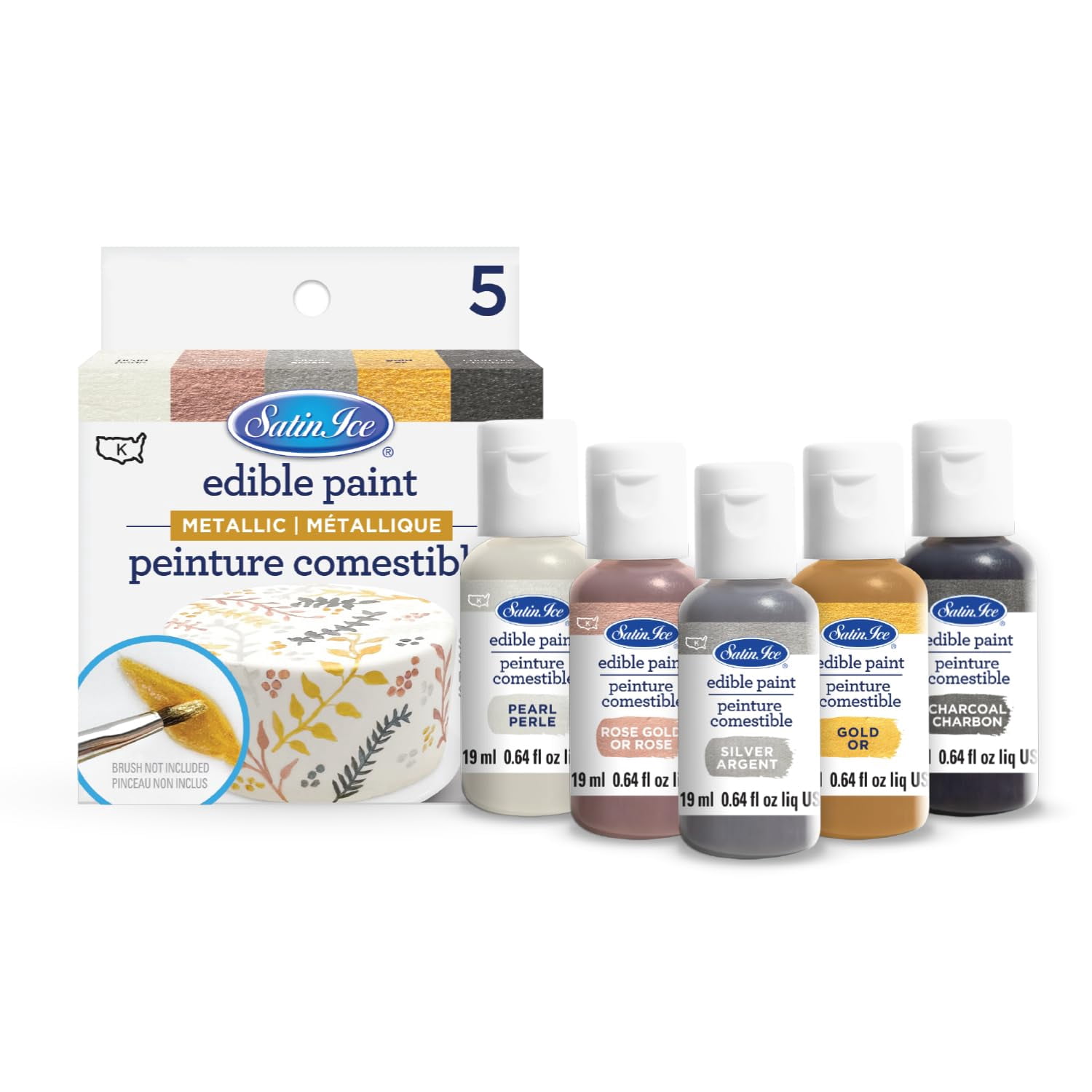 Satin Ice Edible Paint Metallics Kit BSL1 5ct - 2.5 fl oz - Box ...
