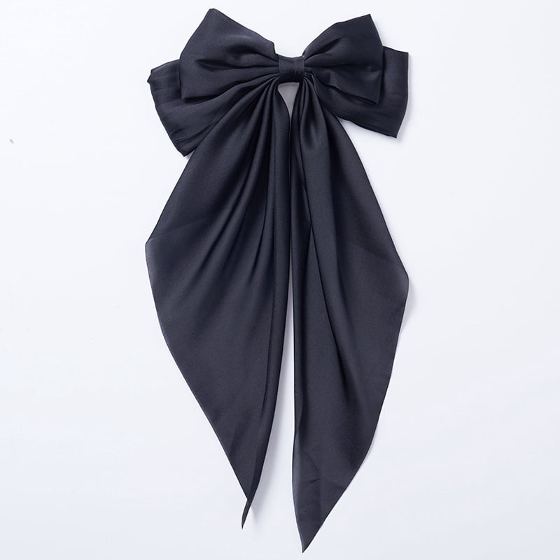 Satin Large Bow Hair Clip with Long Tails, Elegant Back-of-Head Updo ...