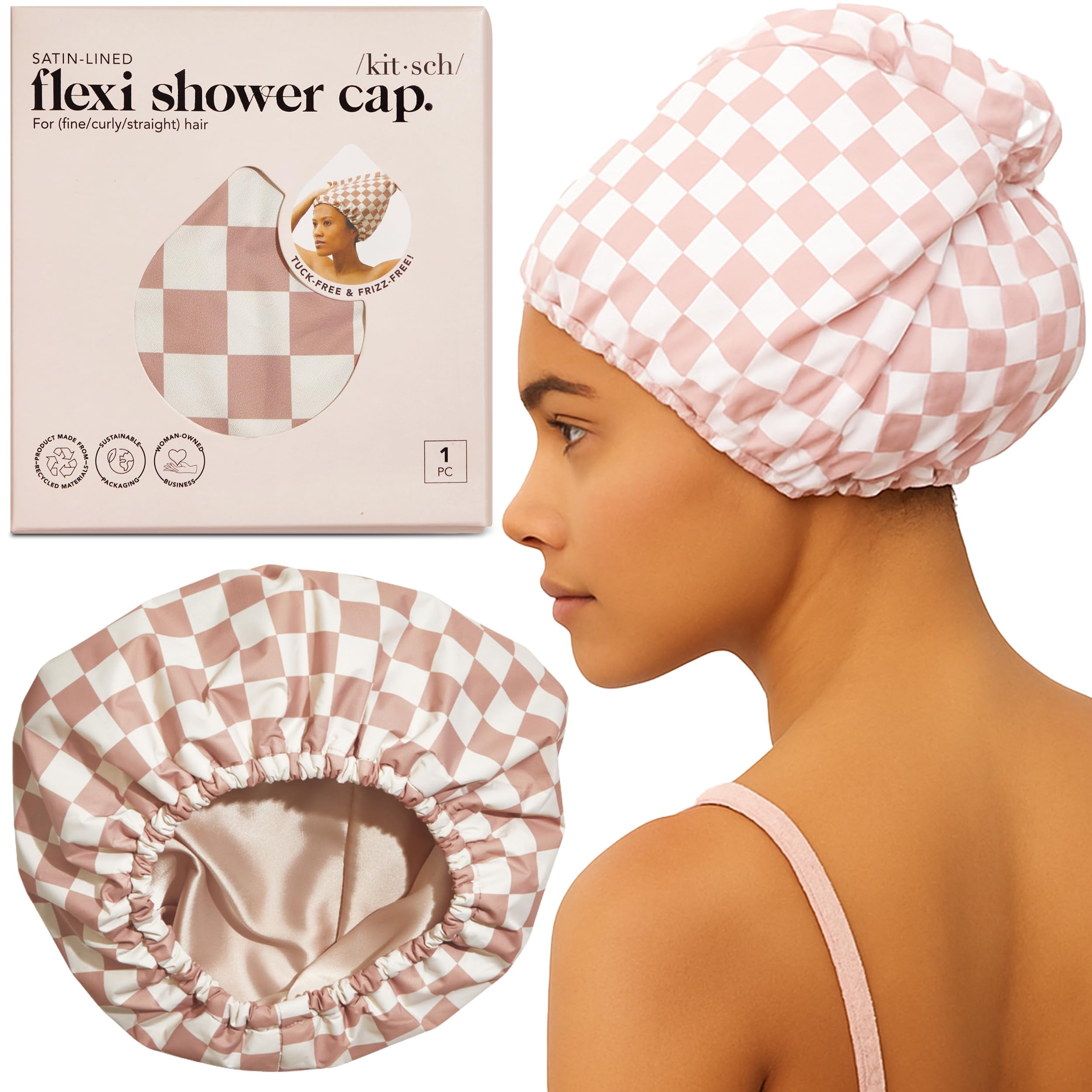 Kitsch Luxury Shower Caps for Women Reusable Waterproof - Flexi Satin ...