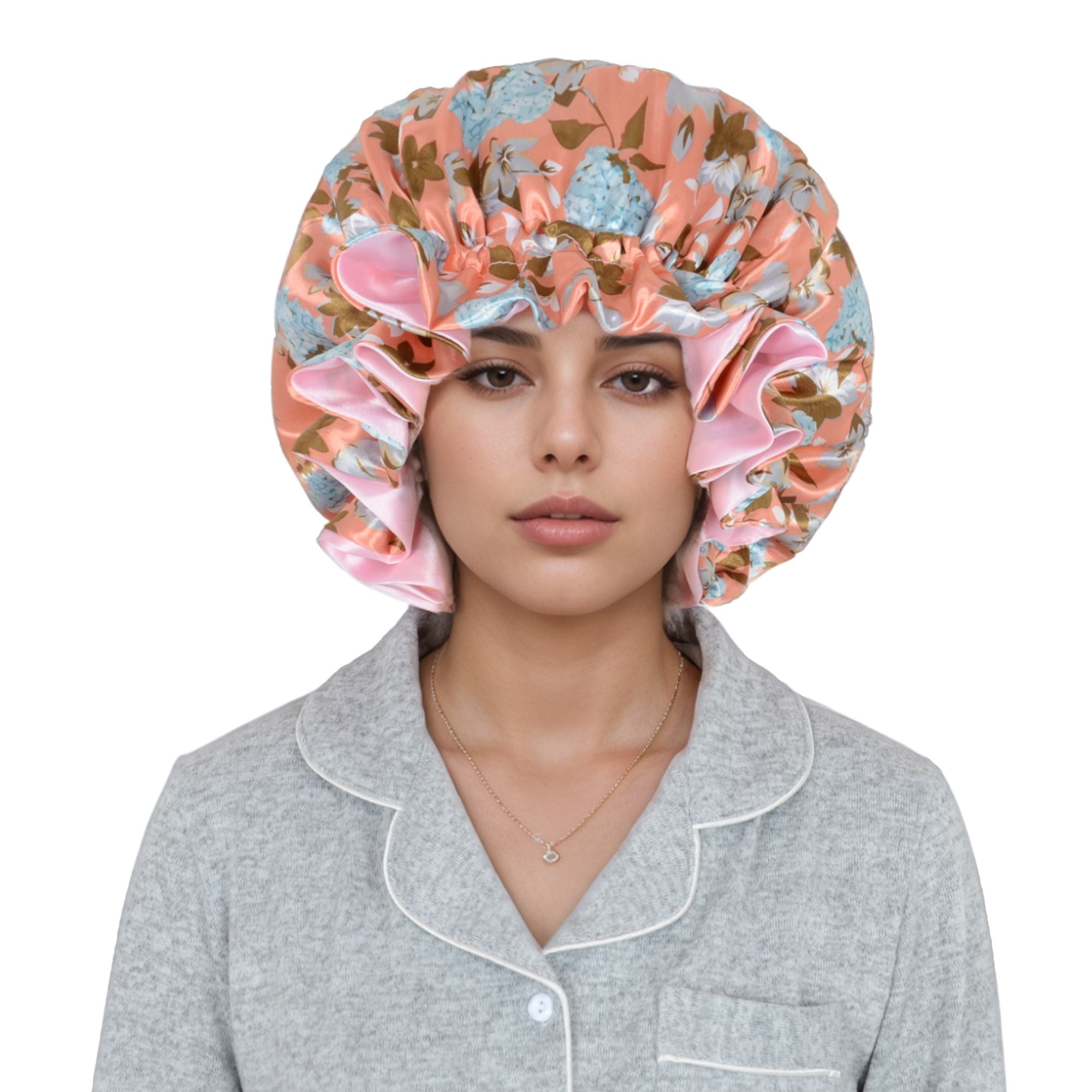 Satin Lined Print Bonnet Large Ruffled Edge Adjustable Sleep Cap for ...