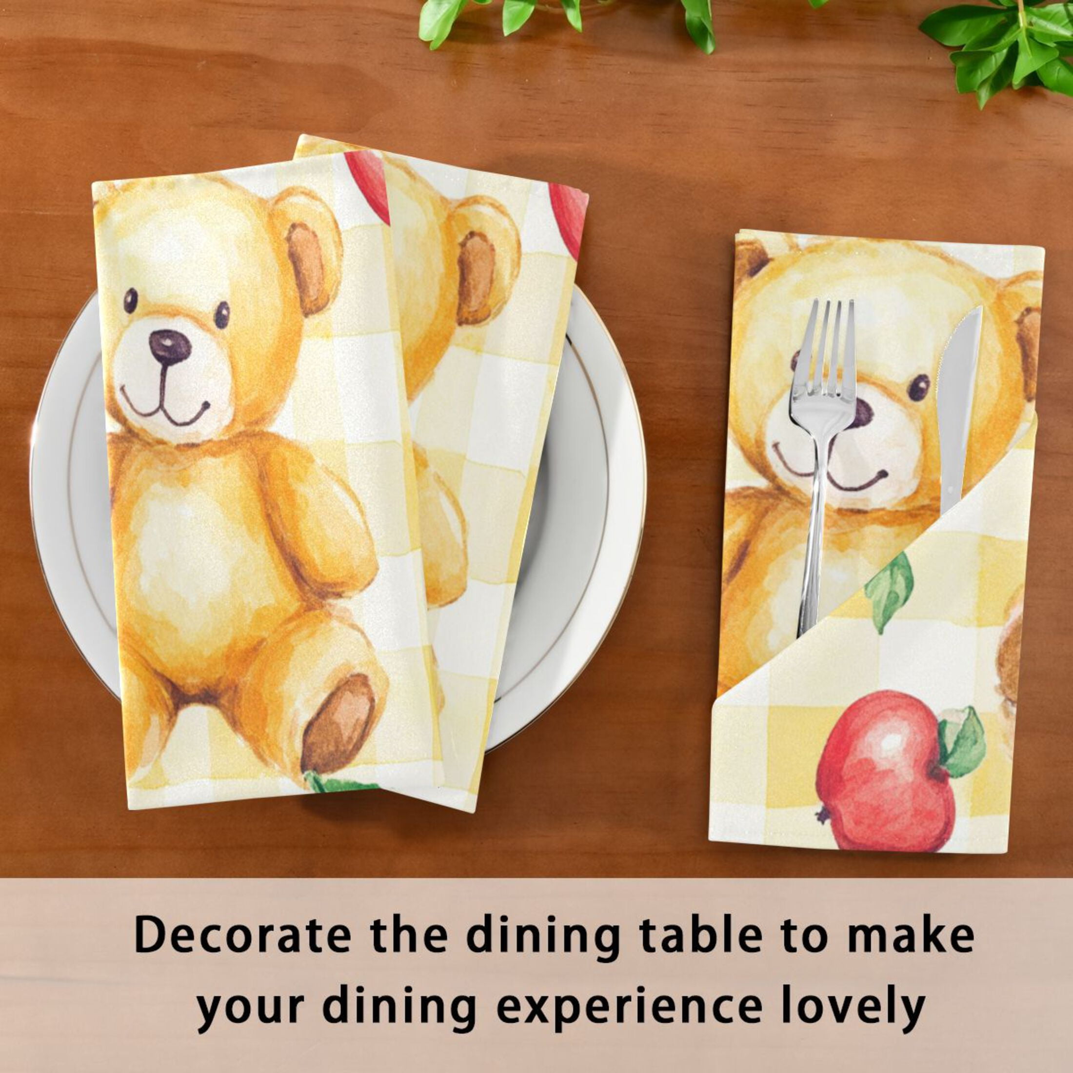 Satin Native Fab Cotton Dinner Napkin Bears Apple Delight Reusable ...