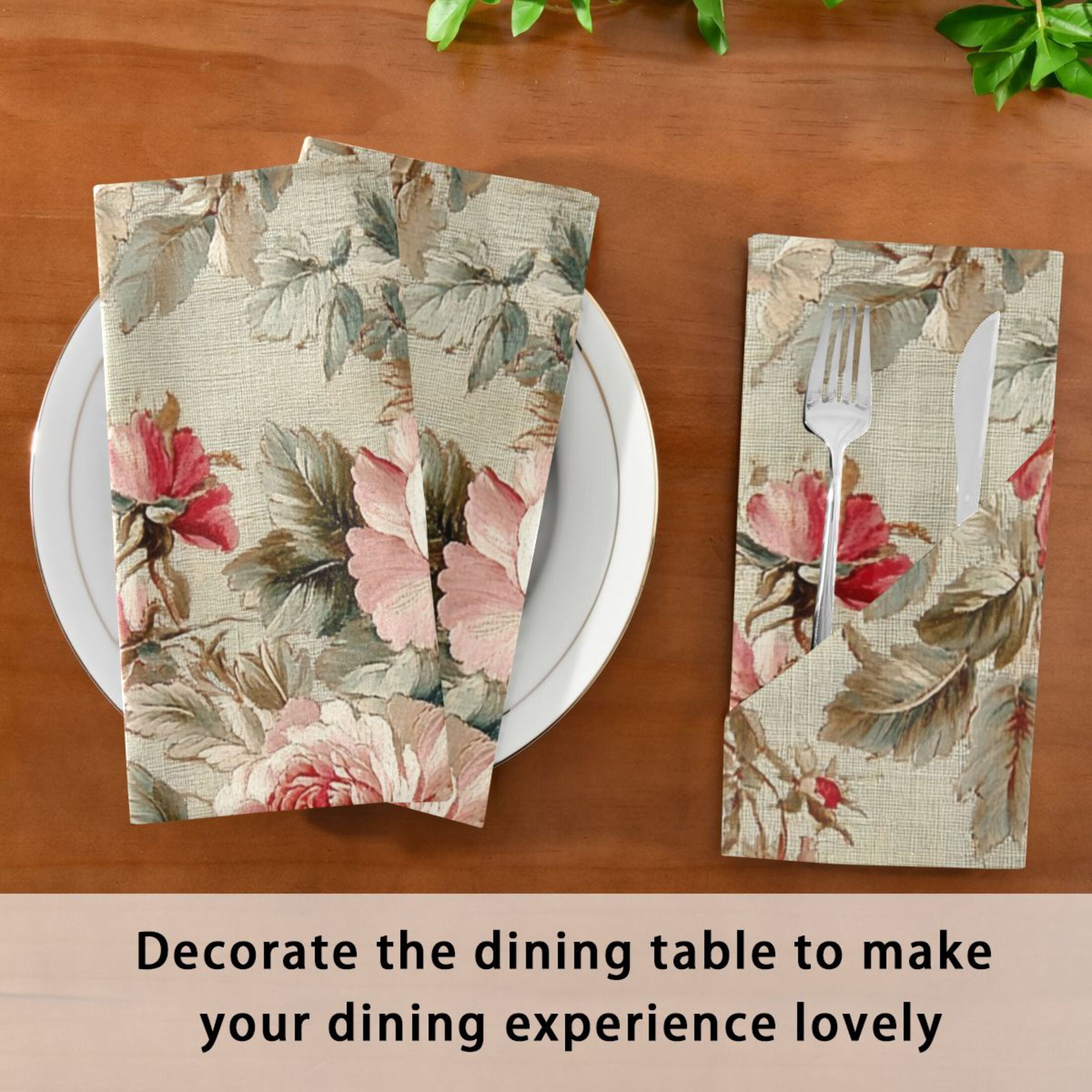 Satin Native Fab Cotton Dinner Napkin Classic Rose Garden Fabric ...