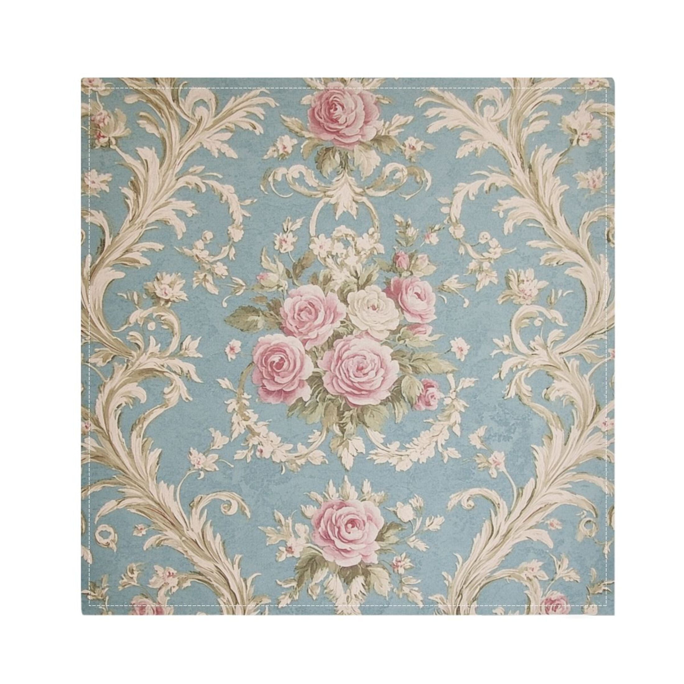 Satin Native Fab Cotton Dinner Napkin Classic Roses on Serene Blue ...