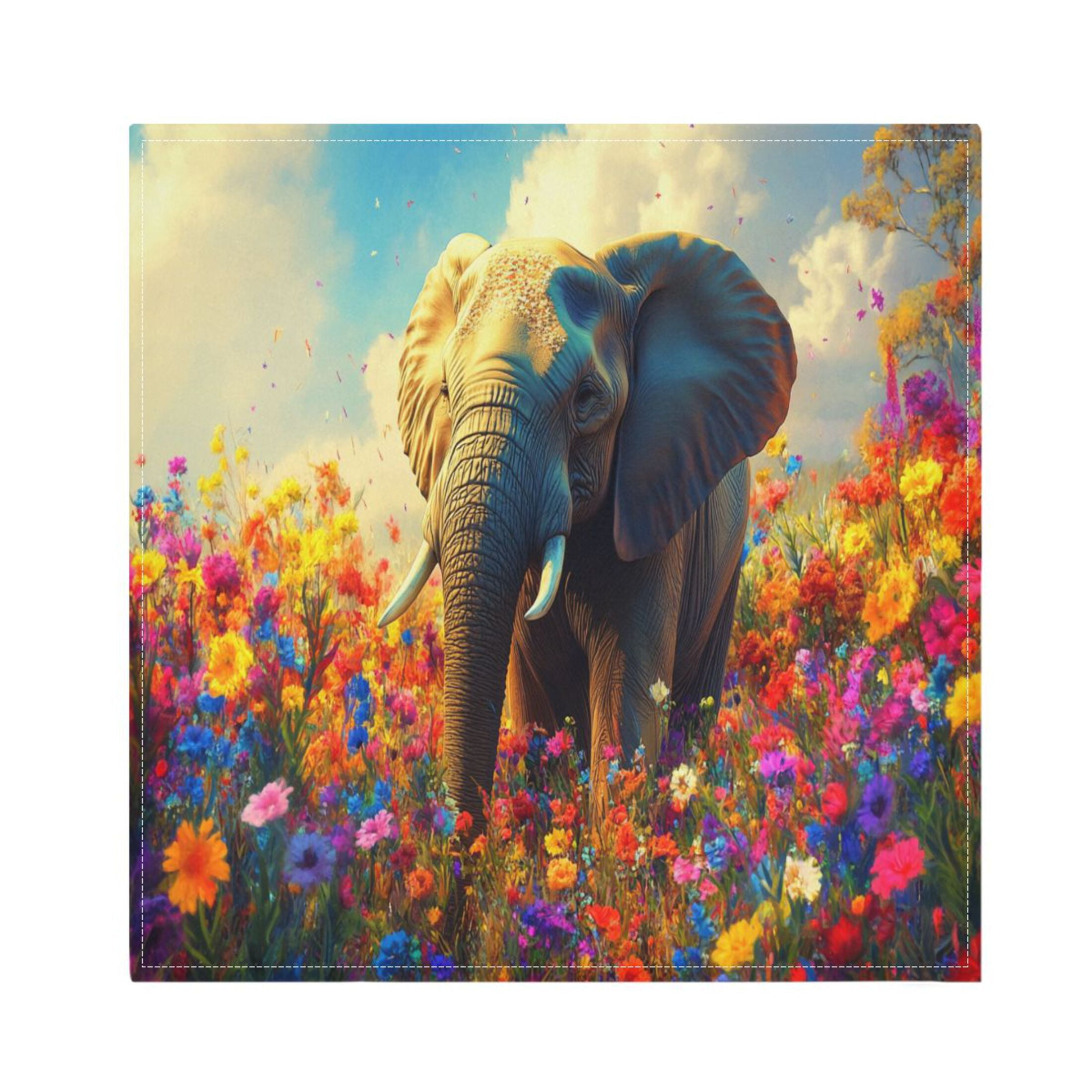 Satin Native Fab Cotton Dinner Napkin Elephant in Colorful Flowers ...