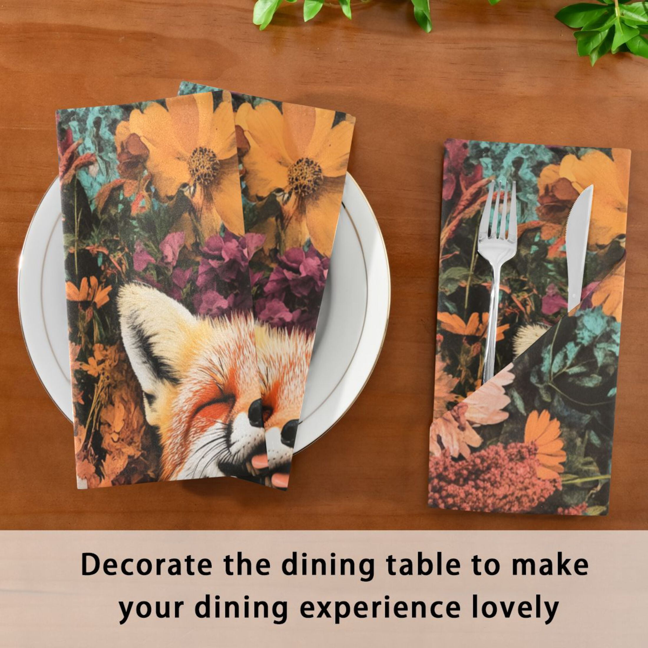 Satin Native Fab Cotton Dinner Napkin Fox in Floral Reusable - Walmart.com