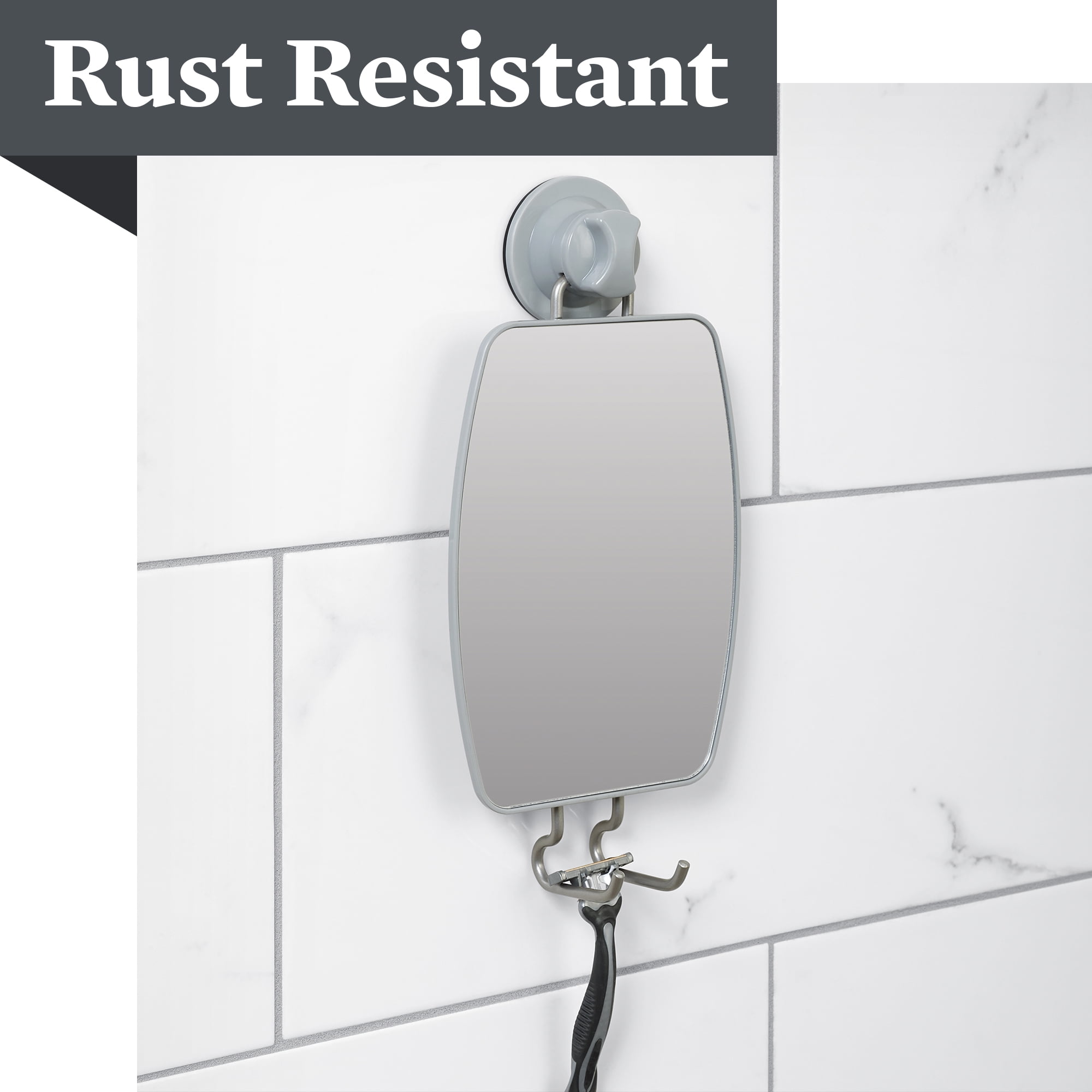 Brandclub - Satin Nickel Shower Mirror and Metal Hooks, Better Homes ...