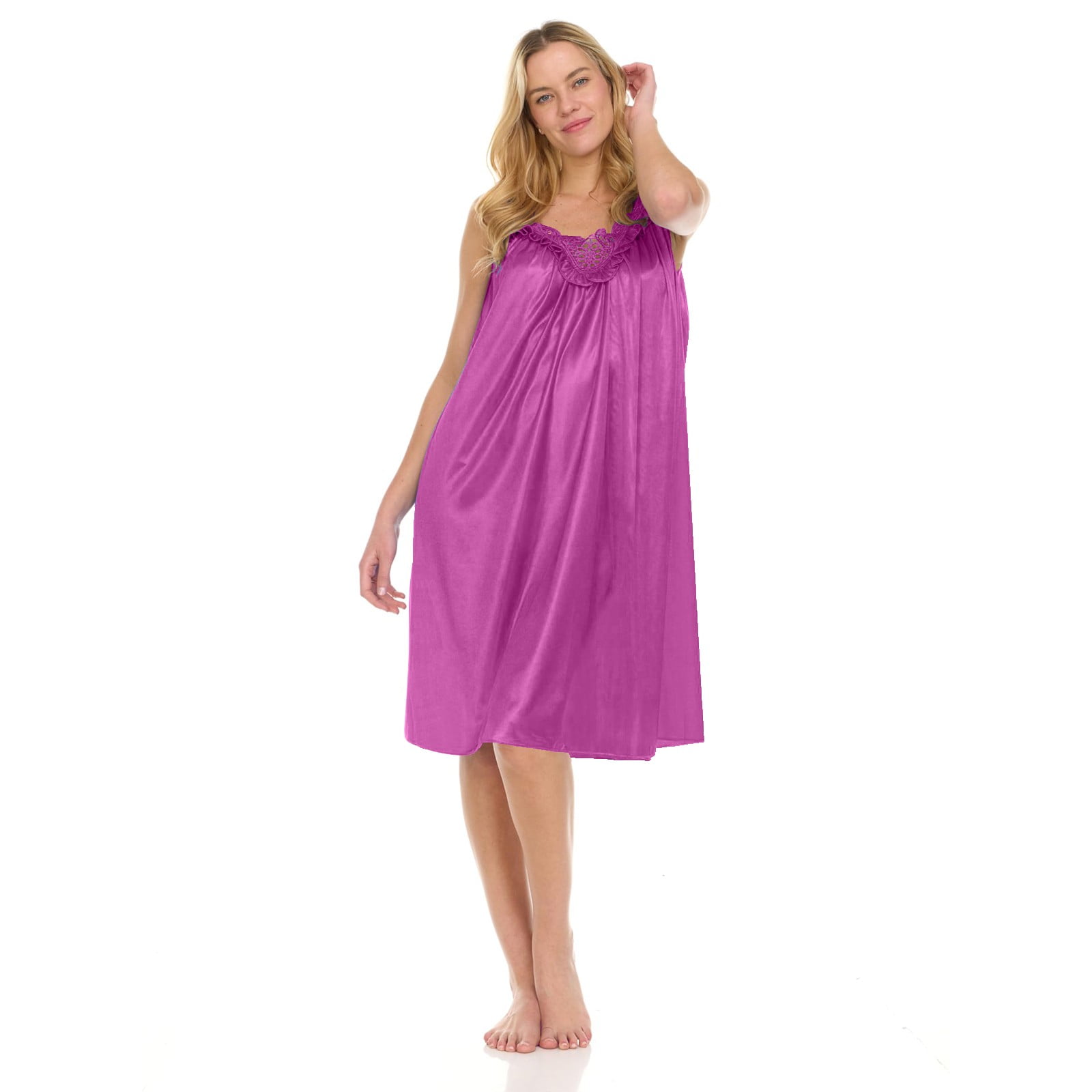 Satin Nightgowns for Women Pajamas Sleeveless Silk Nightshirt Wide ...