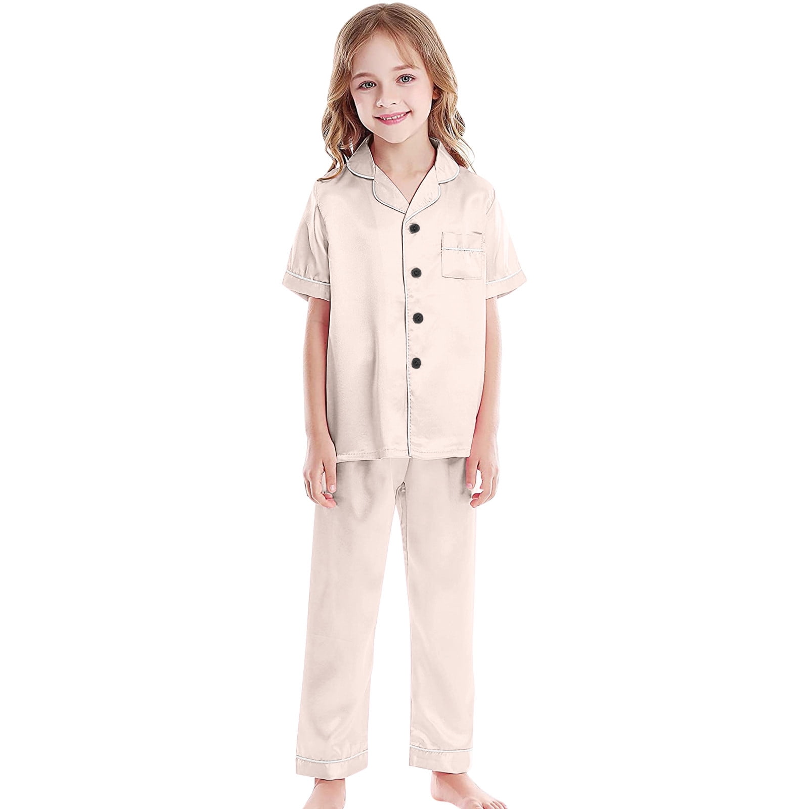 Satin Pajamas For Girl Solid Button Down Tops Set Toddler Girl ...