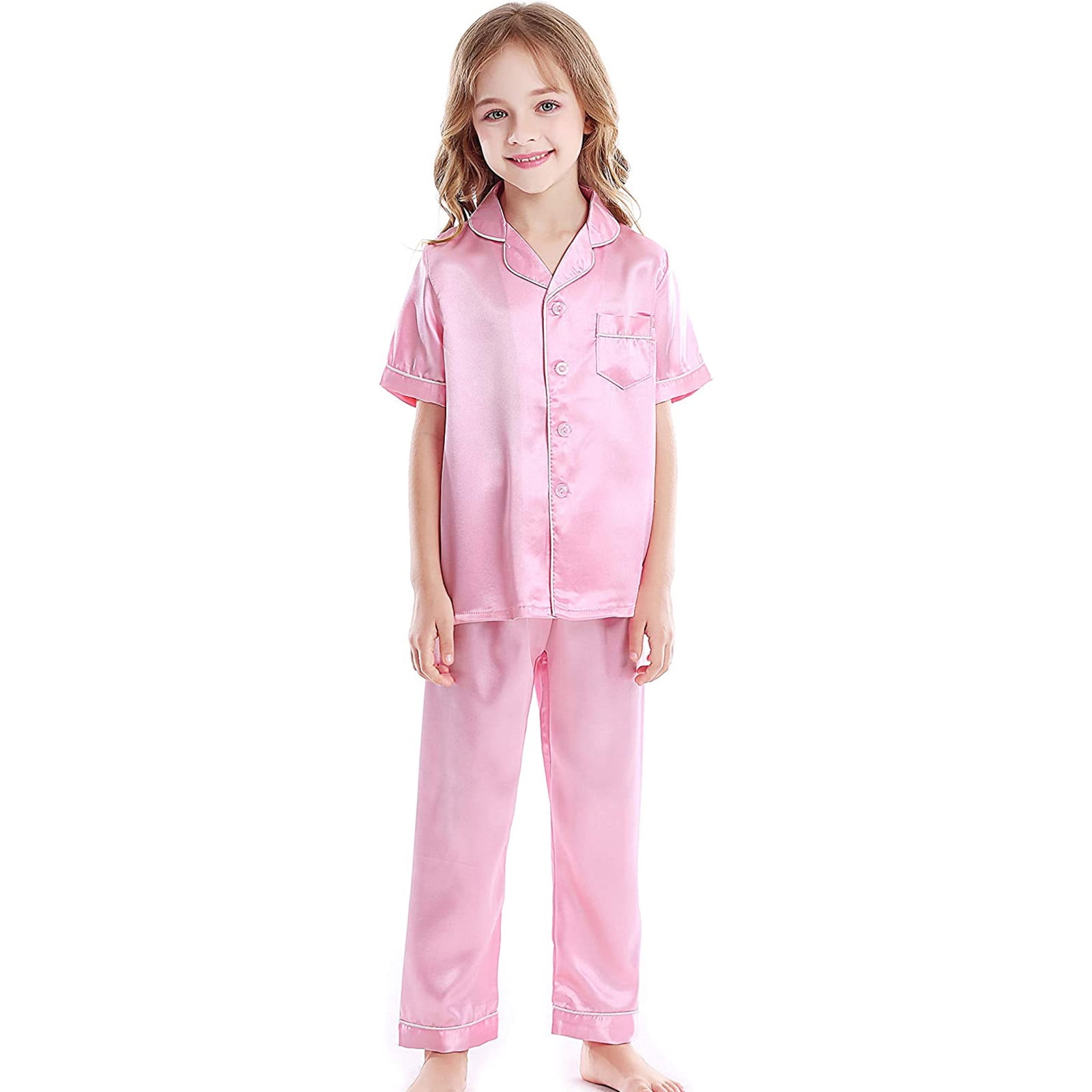 Satin Pajamas For Girls Girls' Pajama Sets Button Down Solid Tops T ...
