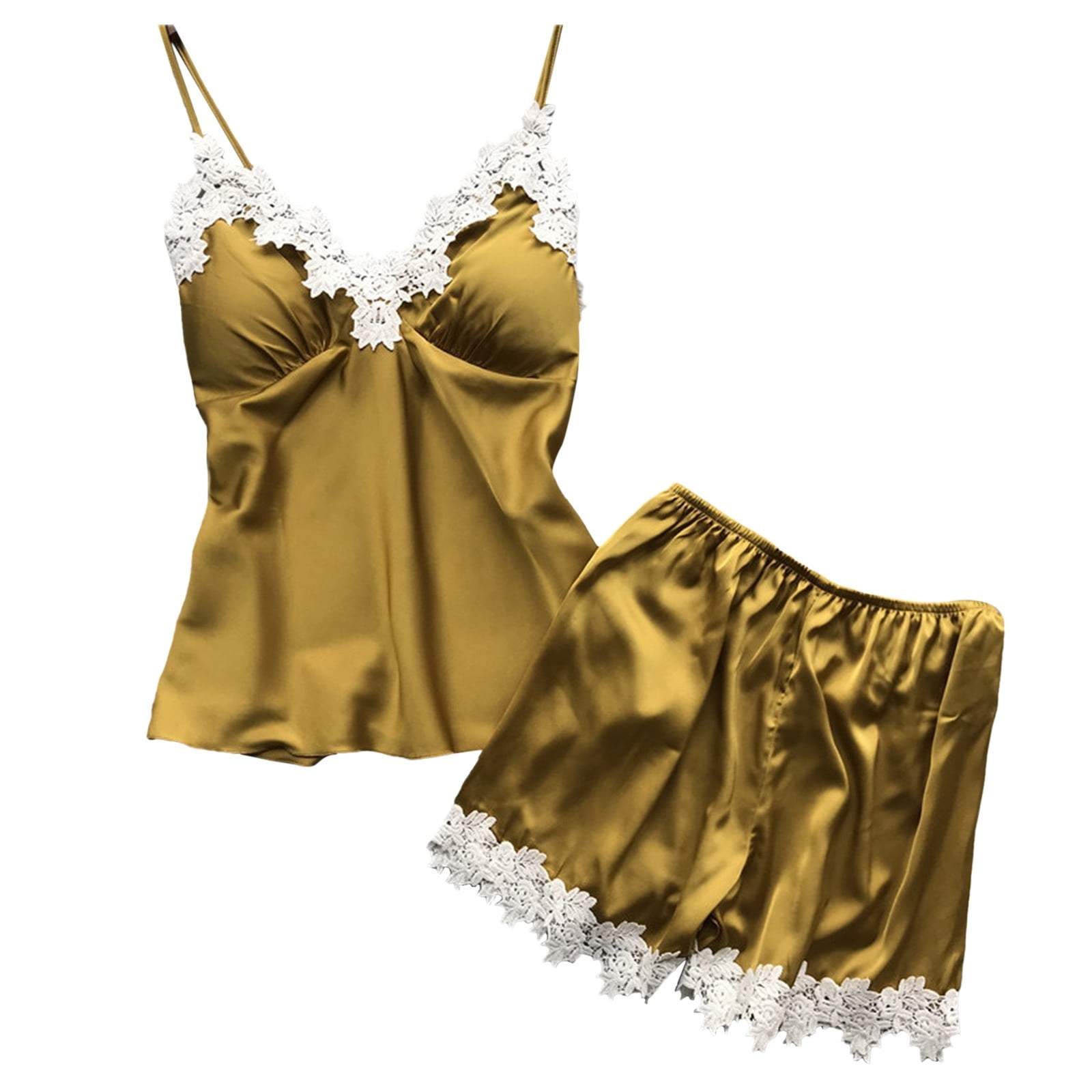 Satin Pajamas Set for Women Backless Pjs Camisole Shorts Set Sleepwear ...