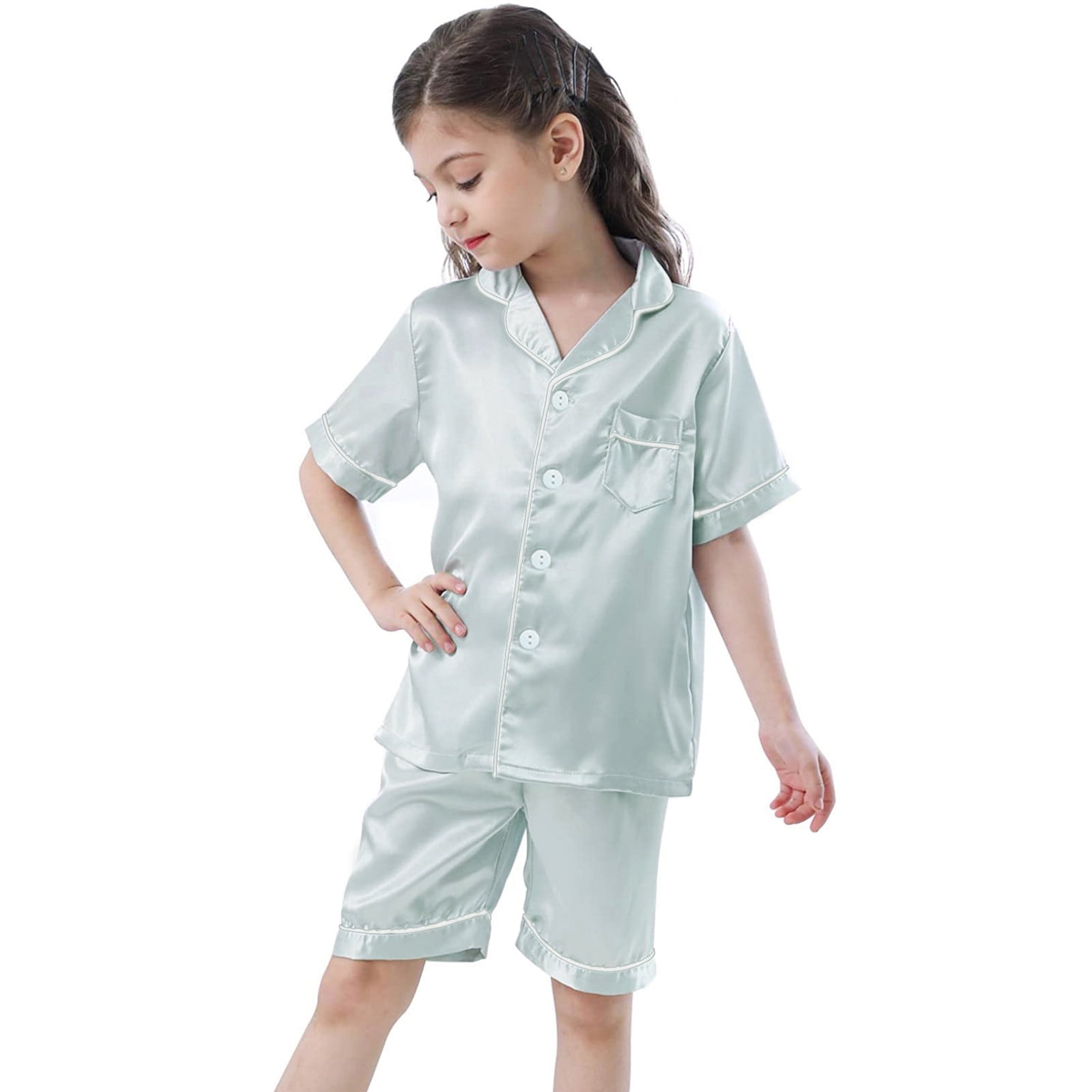 Satin Pajamas for Girls Coat Style Girls Pajama Set Button Down Pajamas ...