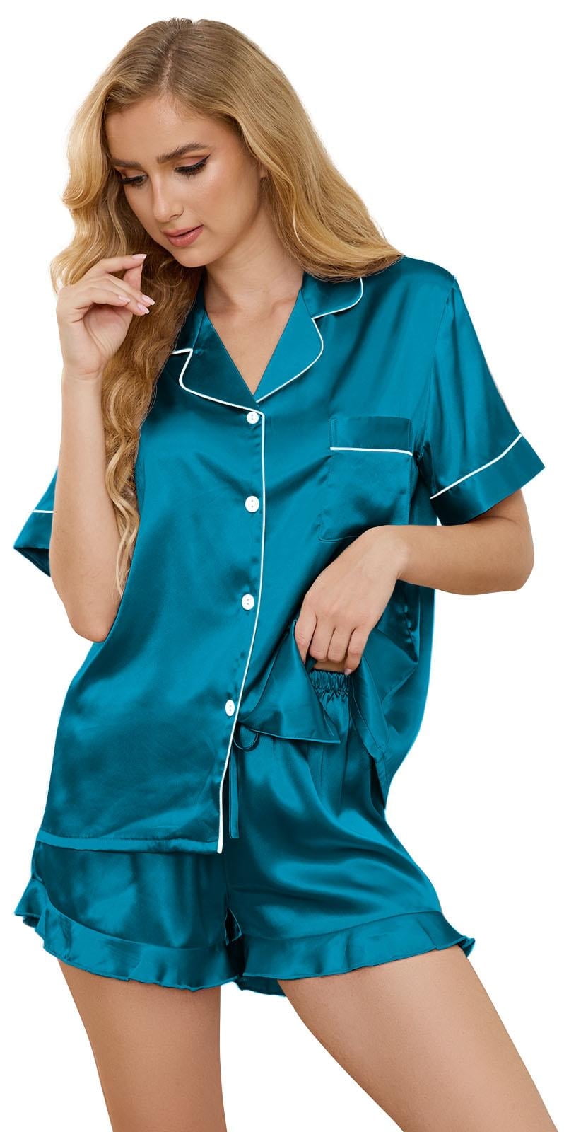 Satin Pajamas for Women, PUTUO Womens Pajama sets, Ruffle Soft Short ...