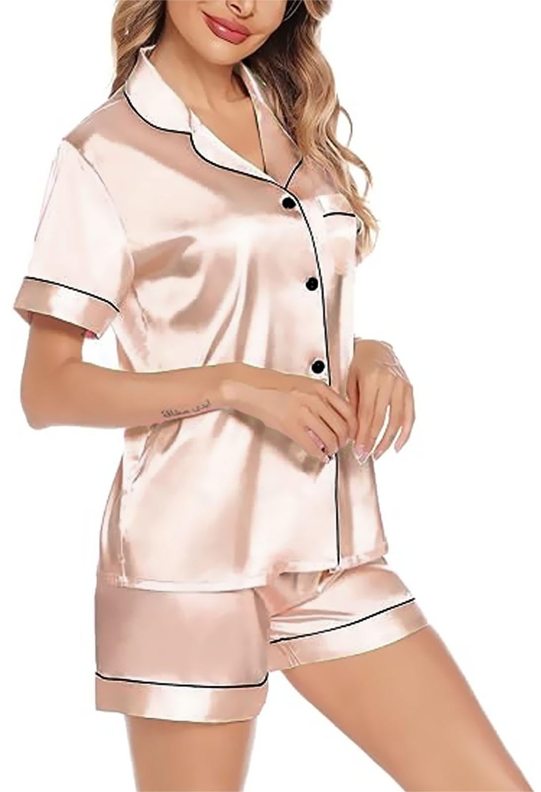 Satin Pajamas for Women, PUTUO Womens Pajama sets, Soft Short Sleeve Button Down Pajama Set Two ...