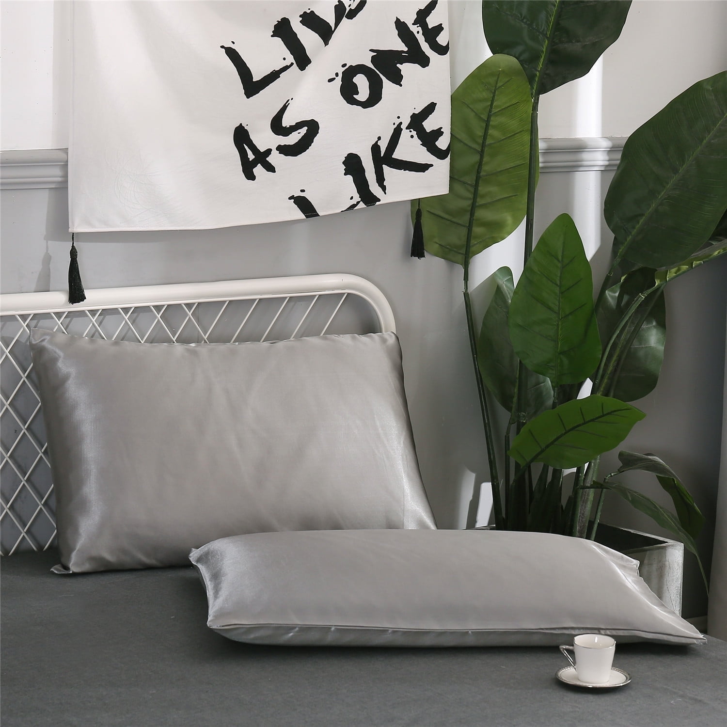 Satin Pillow Case, 2 Pack Polyester Queen Pillowcase for Hair and Skin ...