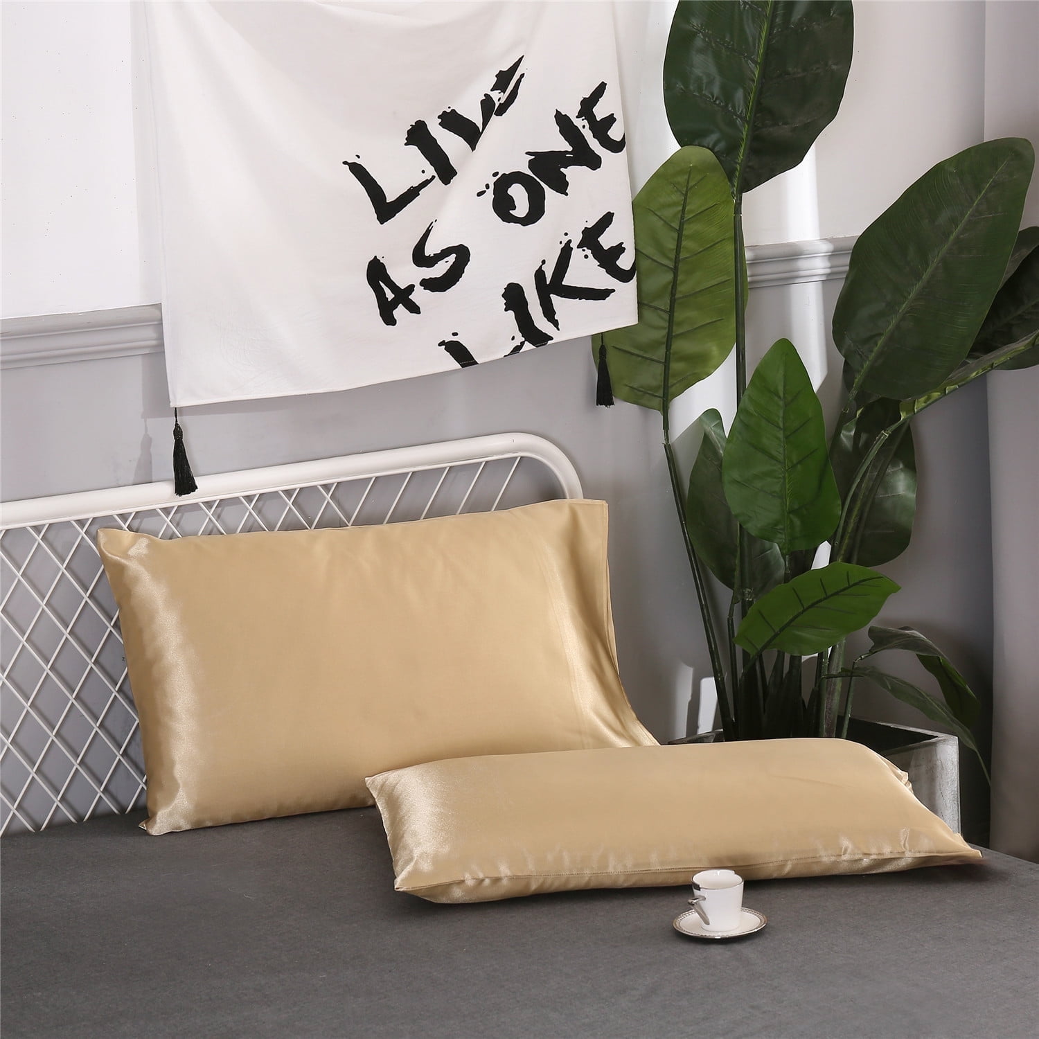 Satin Pillow Case, 2 Pack Polyester Queen Pillowcase for Hair and Skin ...