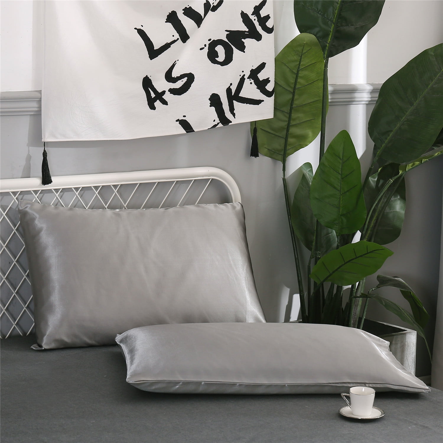 Satin Pillow Case, 2 Pack Polyester king Pillowcase for Hair and Skin ...