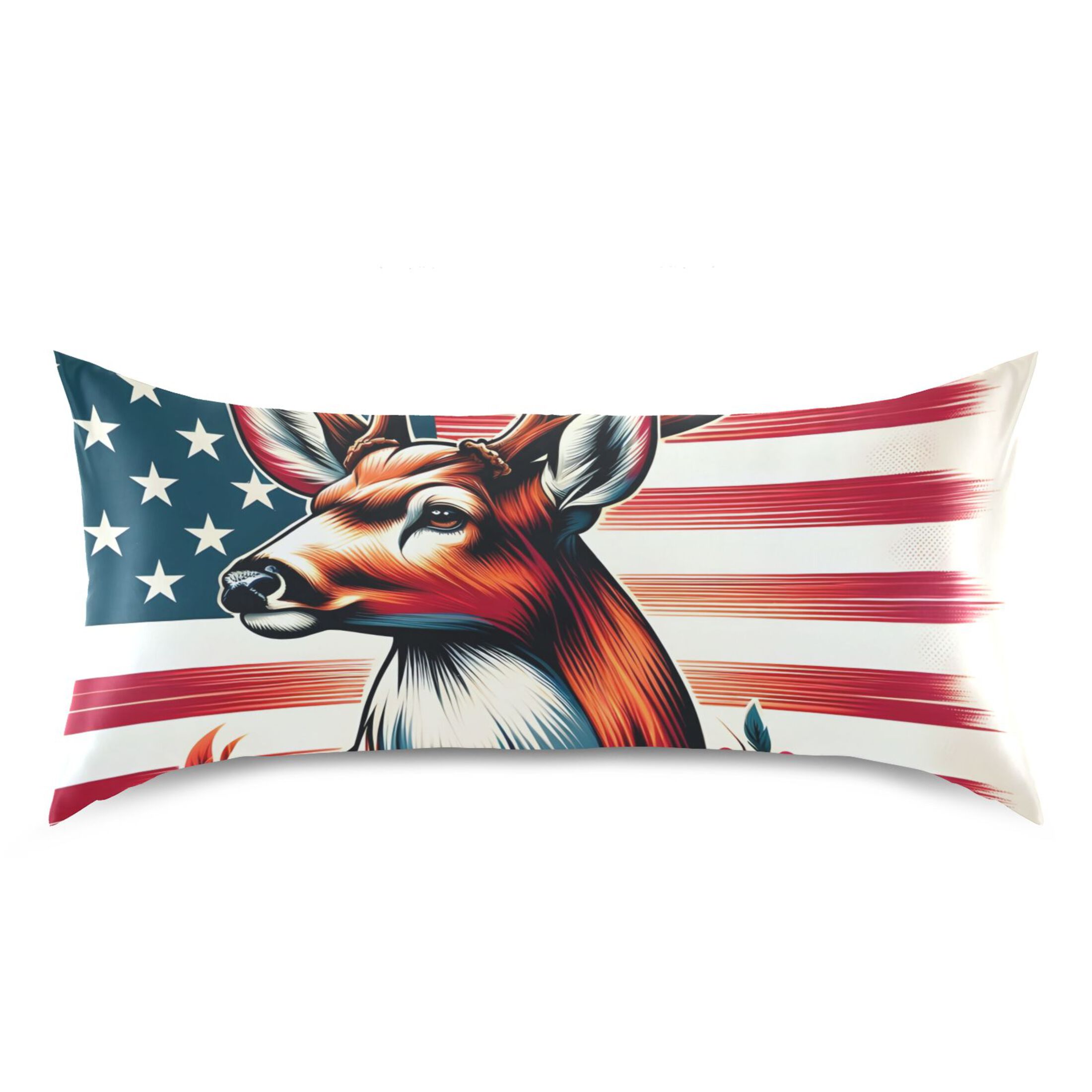 Satin Pillow Case Beautiful Deer with American Flag King Silk Pillow ...