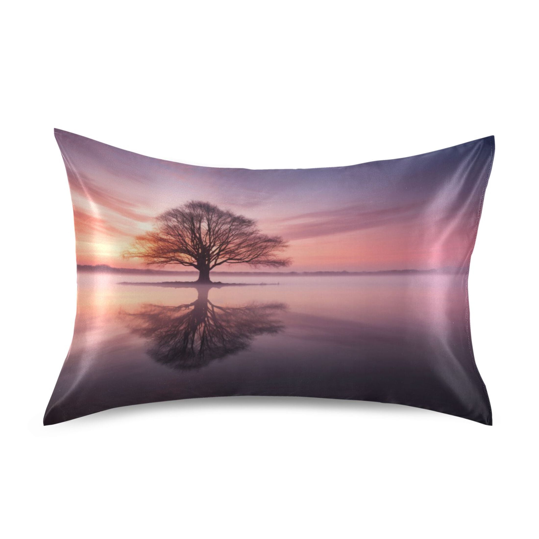 Satin Pillow Case Beautiful Tree on Lake Standard Silk Pillow Cover for ...