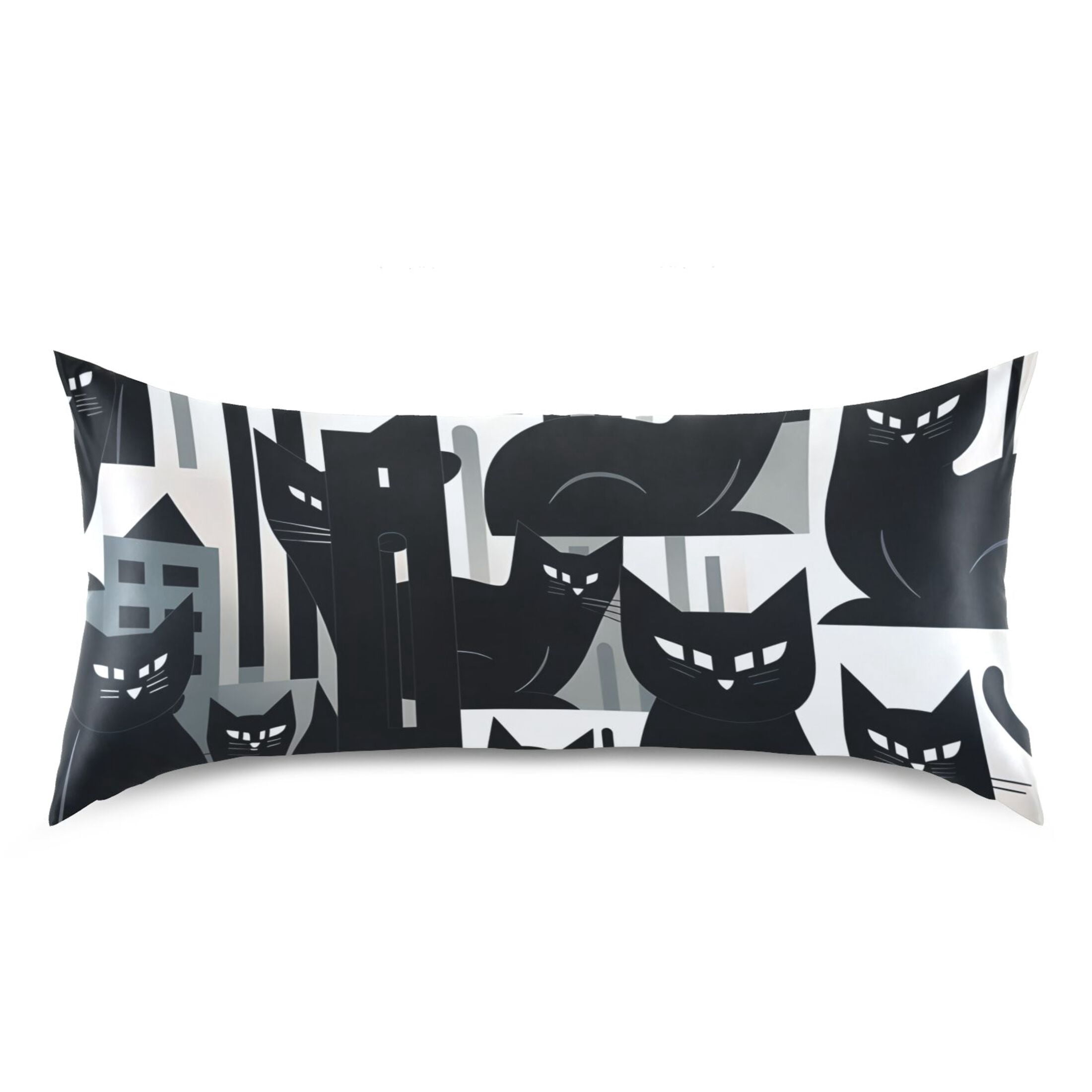 Satin Pillow Case Black Cat and Building King Silk Pillow Cover for ...