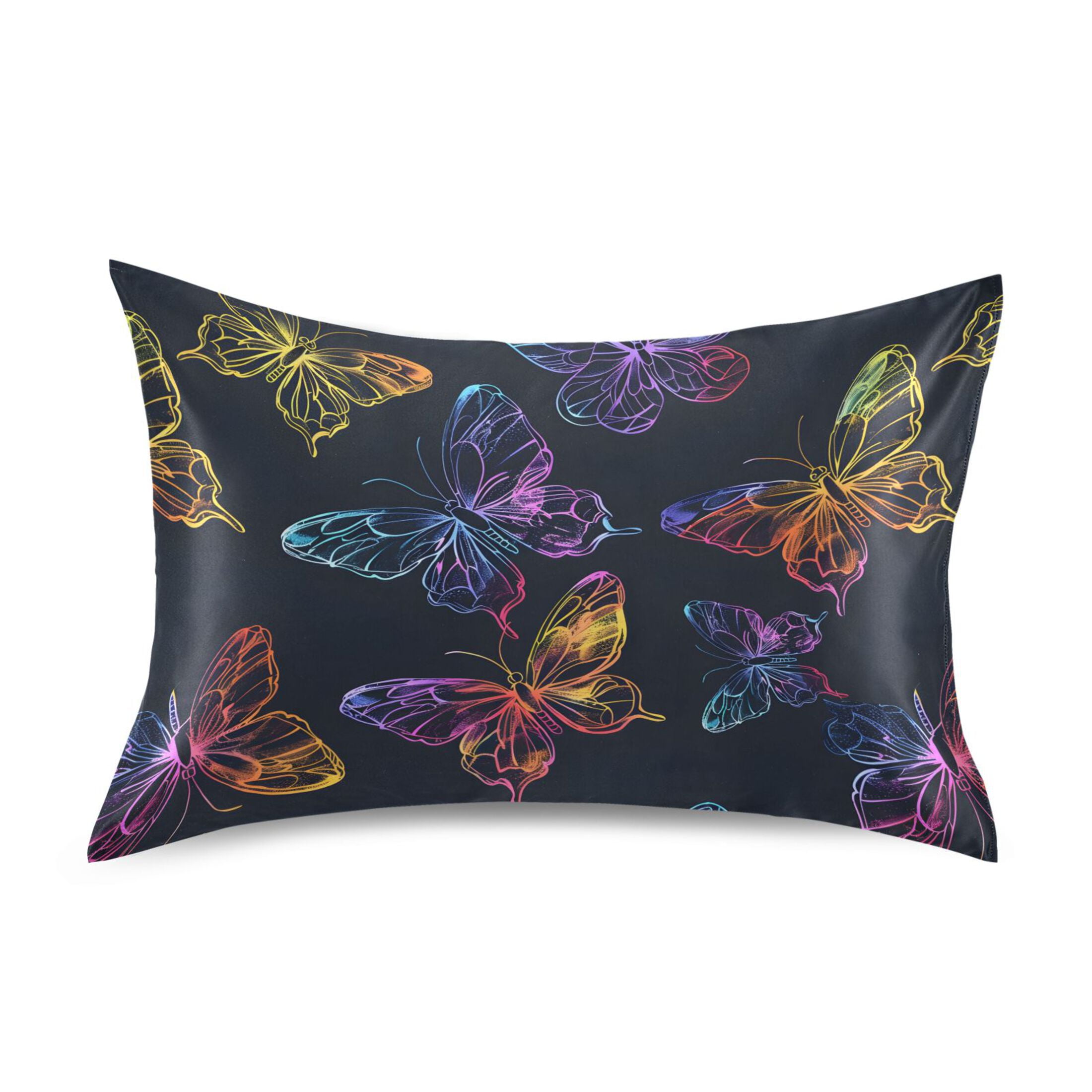 Satin Pillow Case Bright Butterflies Silhouette Queen Silk Pillow Cover ...