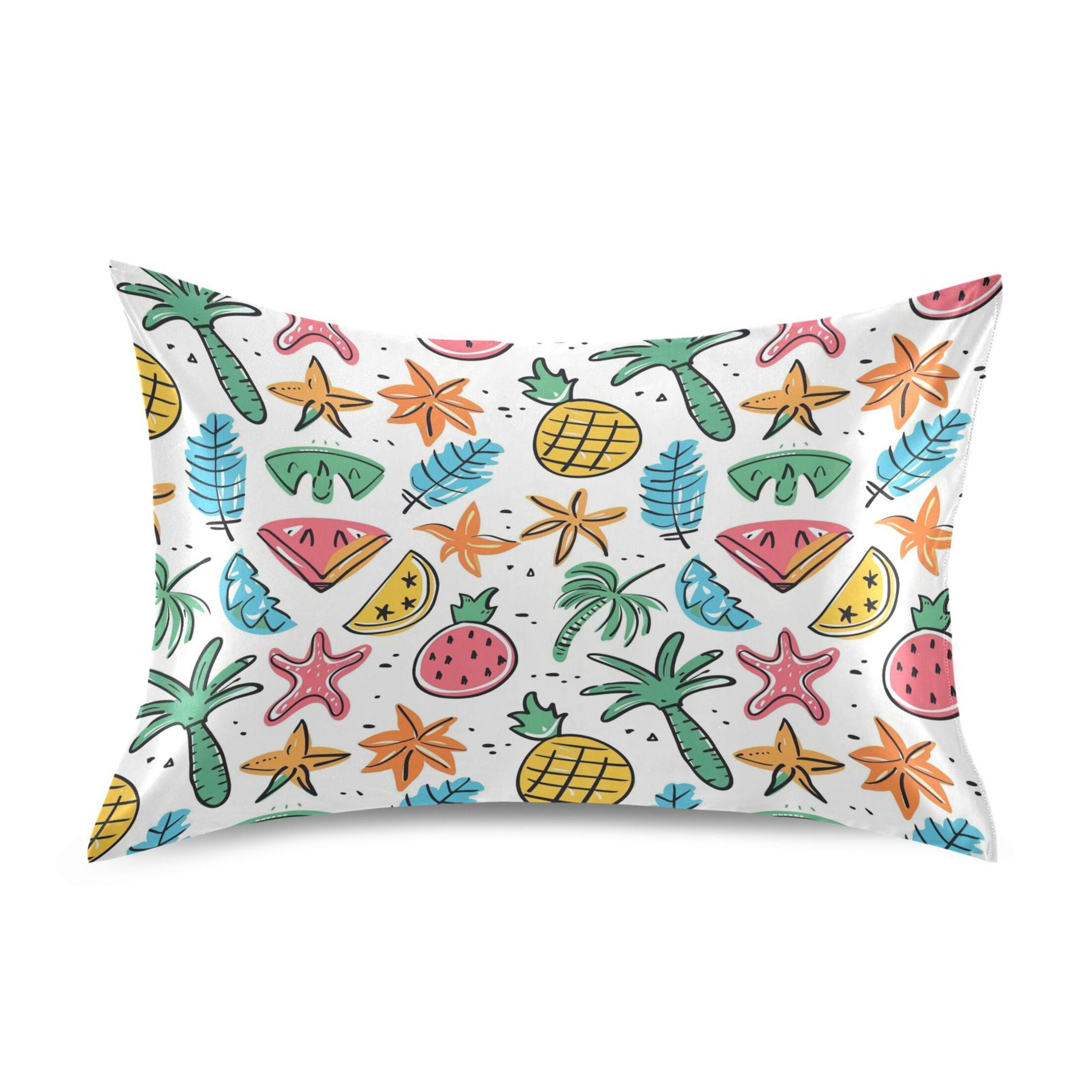 Satin Pillow Case Coconut Tree and Fruit Queen Silk Pillow Cover for ...