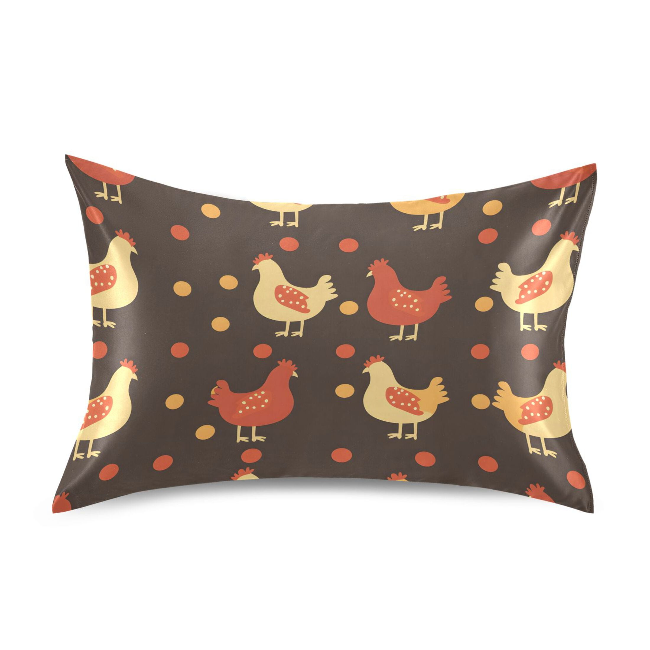Satin Pillow Case Colorful Chicken Silhouette Queen Silk Pillow Cover ...