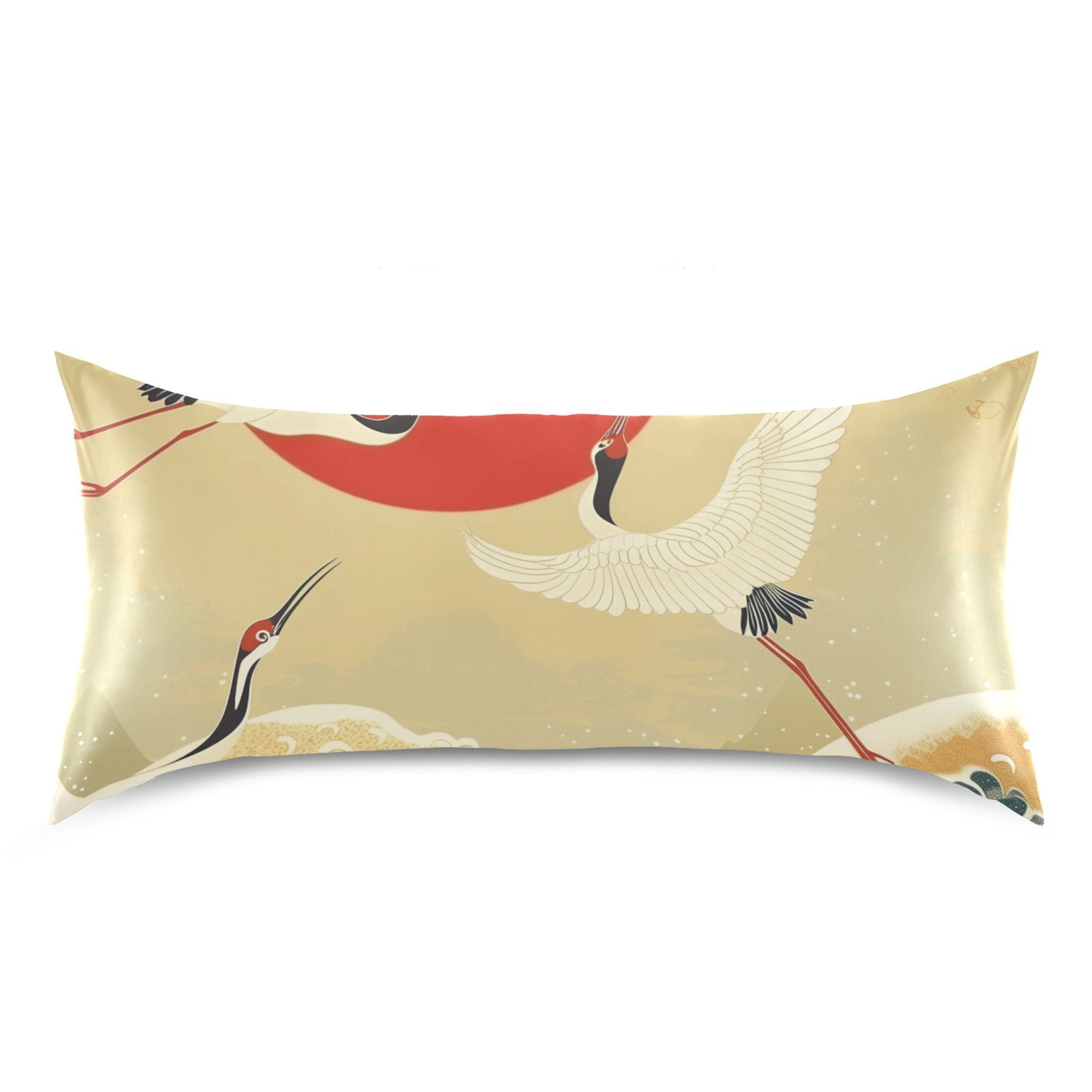 Satin Pillow Case Cranes Birds with Waves and Sun King Silk Pillow ...