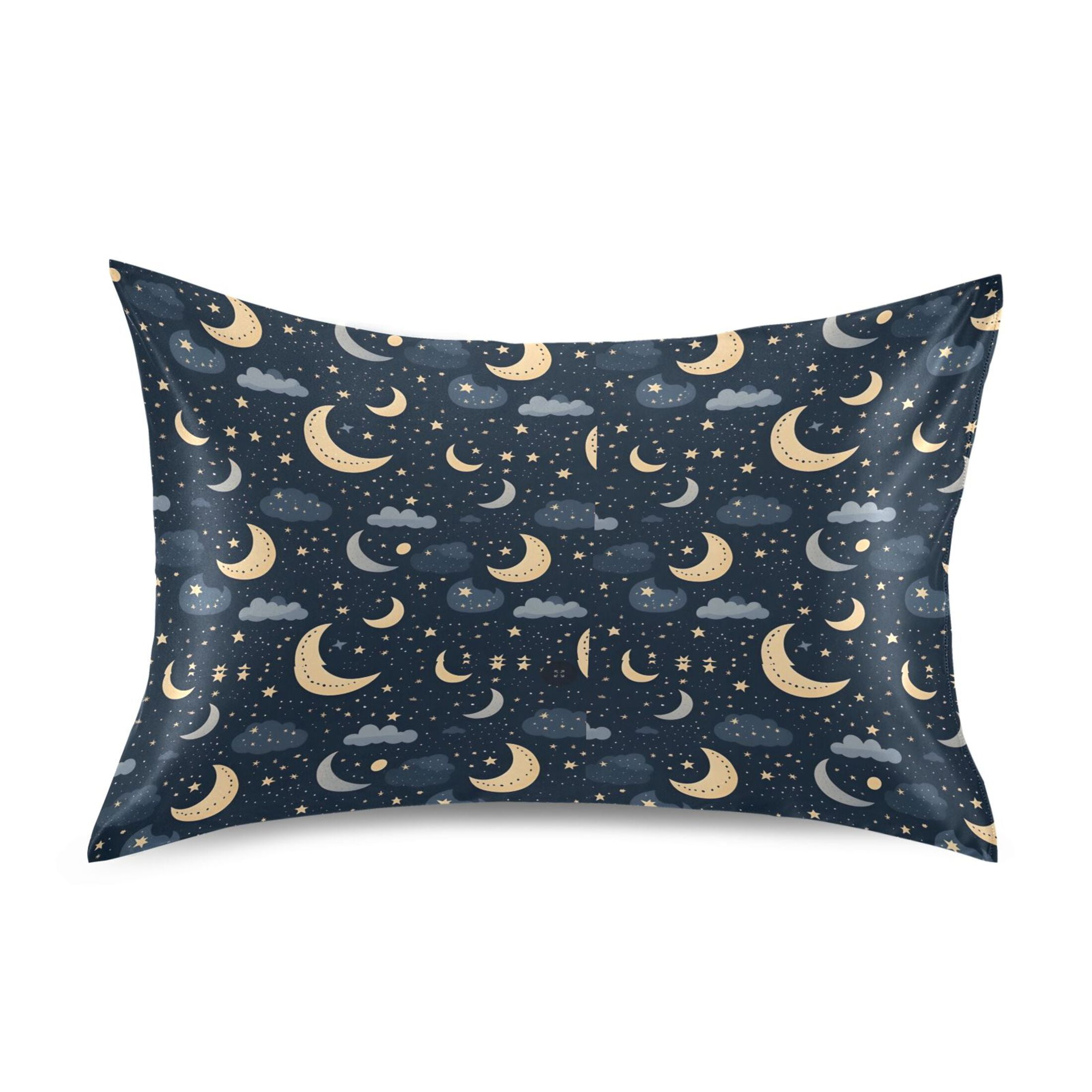 Satin Pillow Case Crescent Moon Star Cloud Queen Silk Pillow Cover for ...