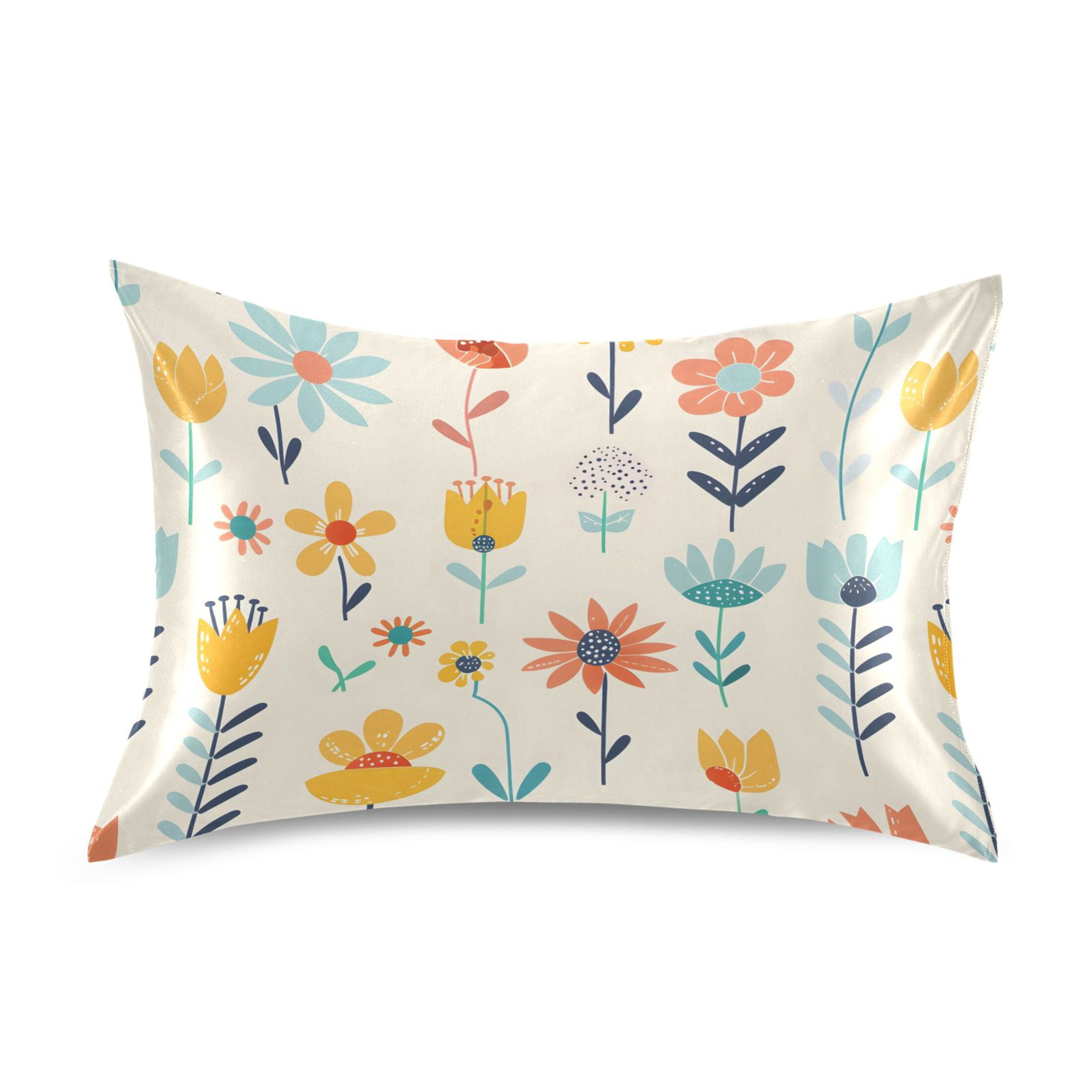 Satin Pillow Case Cute Flowers Standard Silk Pillow Cover for Hair and ...