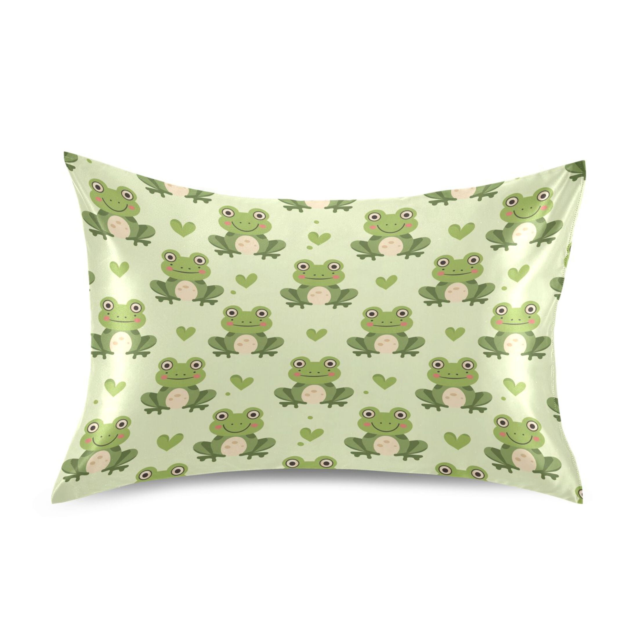 Satin Pillow Case Cute Frogs with Heart Queen Silk Pillow Cover for ...