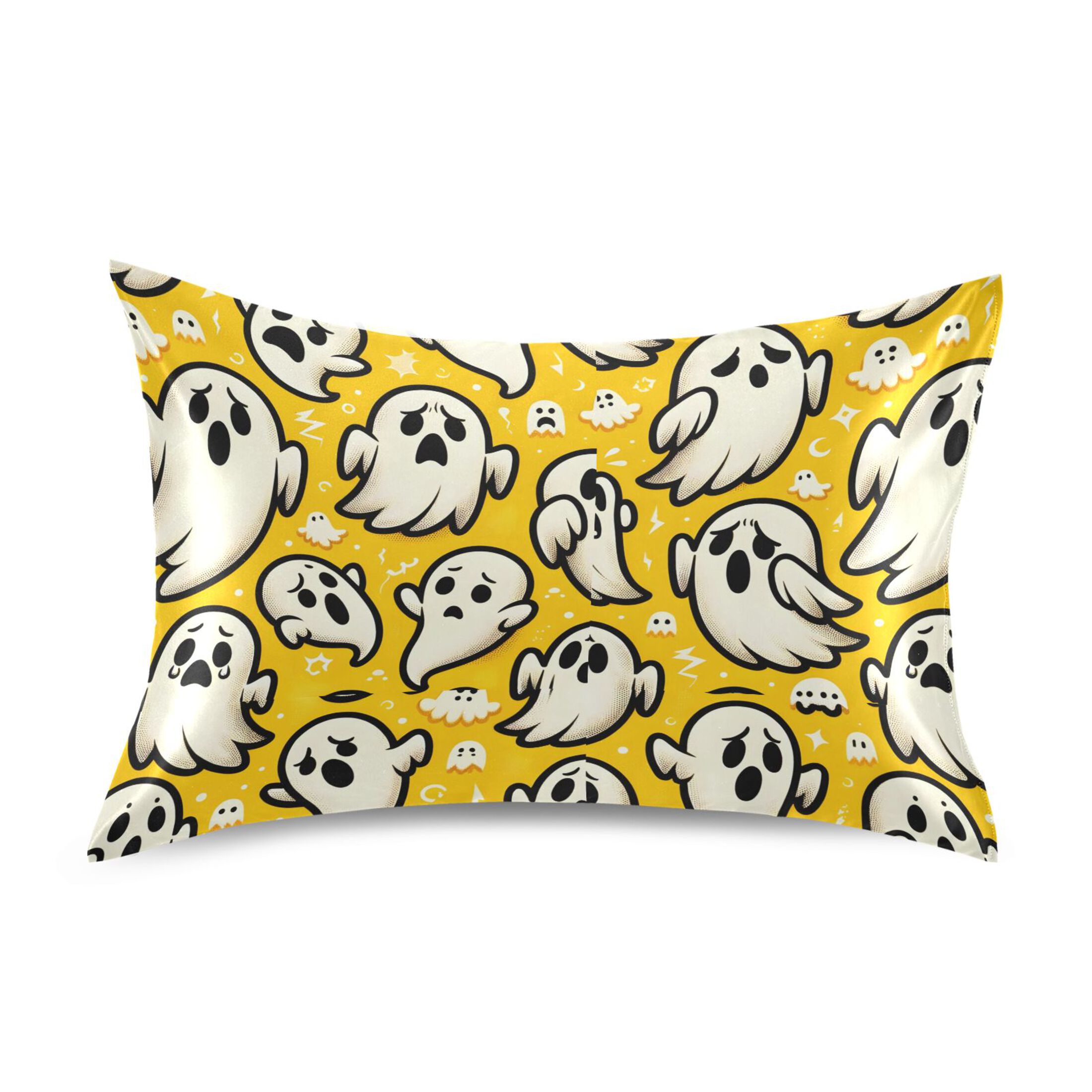 Satin Pillow Case Cute Ghosts Queen Silk Pillow Cover for Hair and Skin Envelope Closure 20"x30 ...