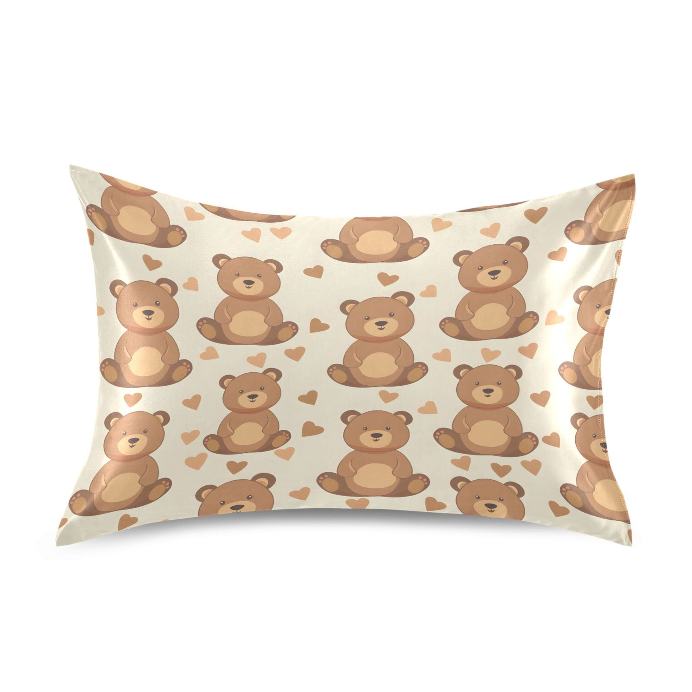 Satin Pillow Case Cute Little Bear and Heart Standard Silk Pillow Cover ...