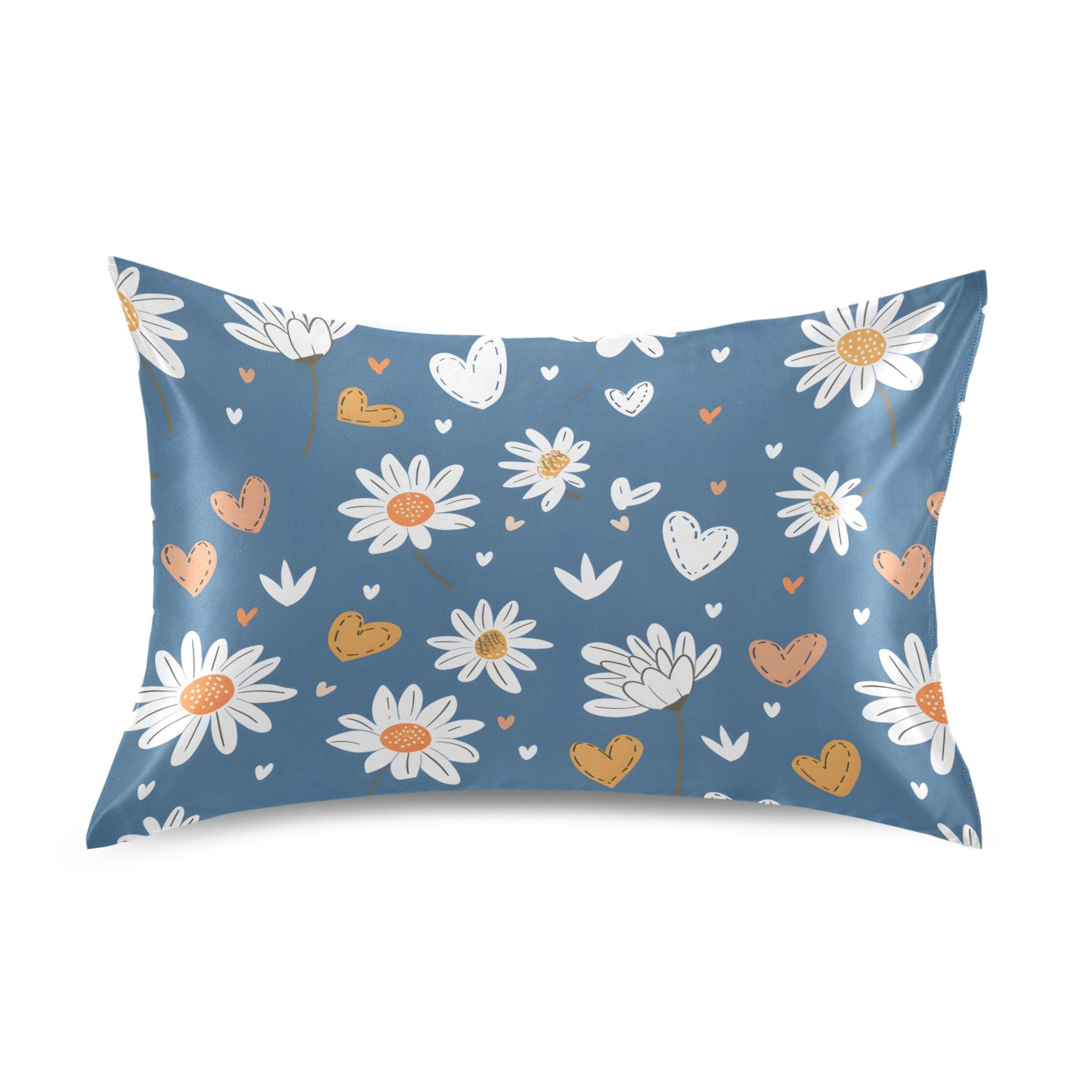Satin Pillow Case Daisy Flower and Heart Standard Silk Pillow Cover for ...