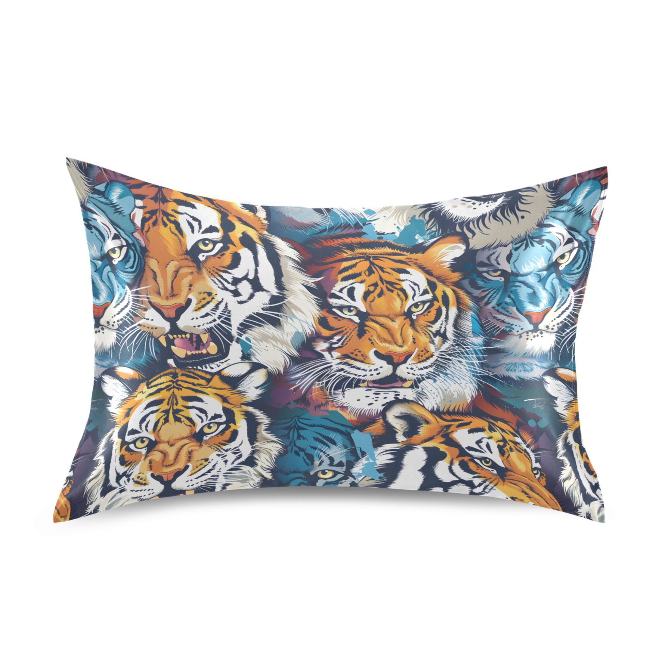 Satin Pillow Case Ferocious Tiger Face Standard Silk Pillow Cover for ...