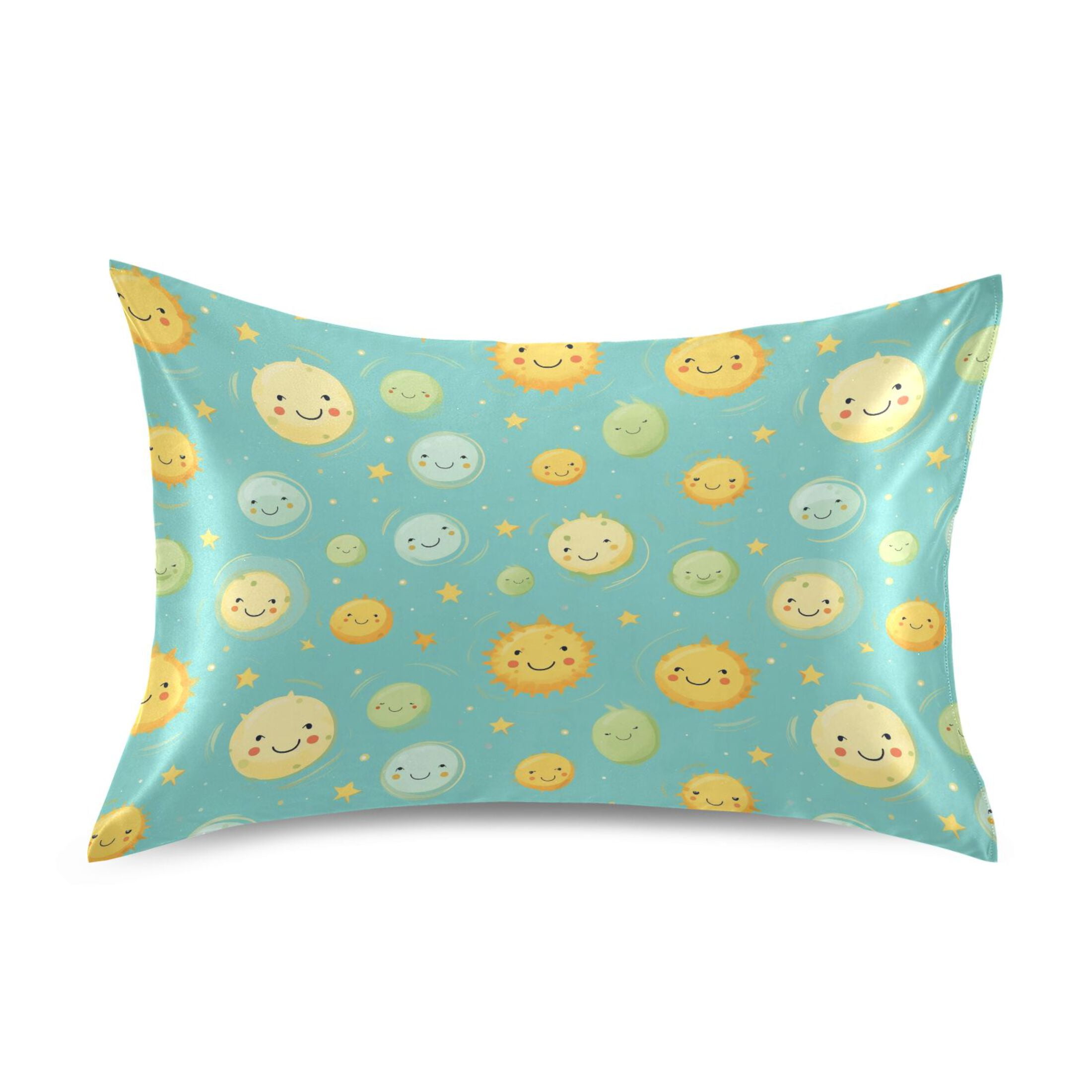 Satin Pillow Case Happy Cartoon Sun Standard Silk Pillow Cover for Hair ...