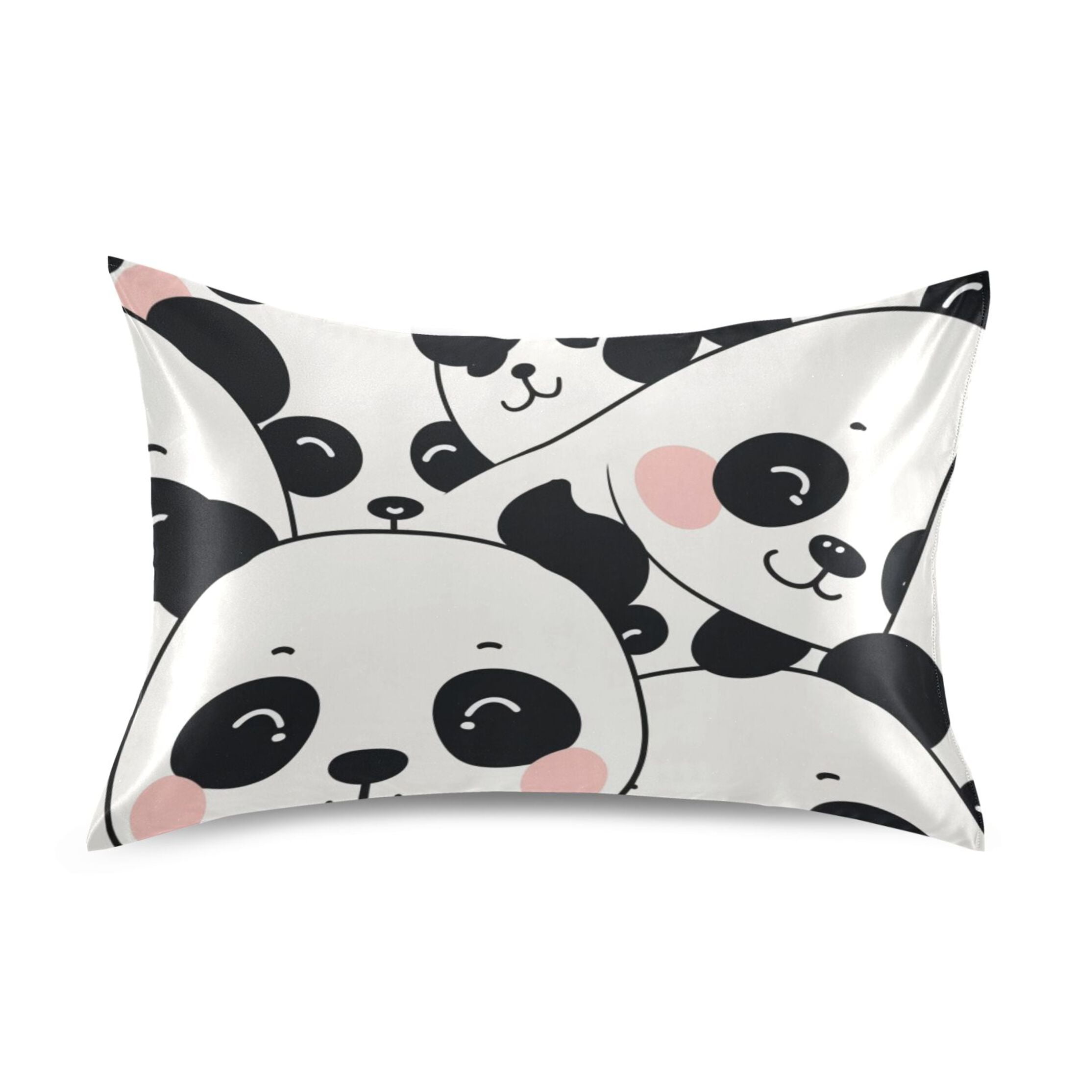Satin Pillow Case Happy Cute Pandas Queen Silk Pillow Cover for Hair ...