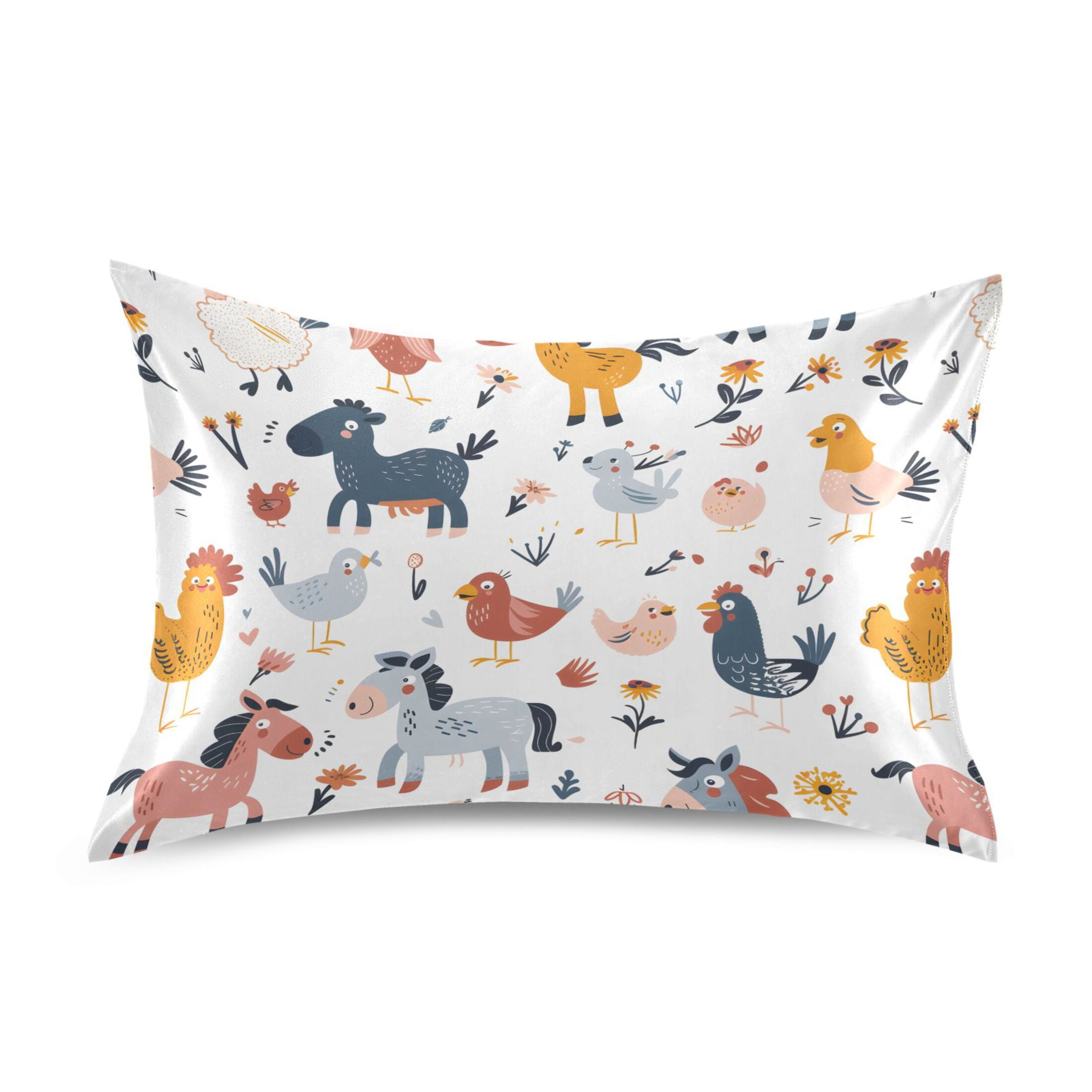 Satin Pillow Case Horse Cow Chicken Bird Standard Silk Pillow Cover for ...